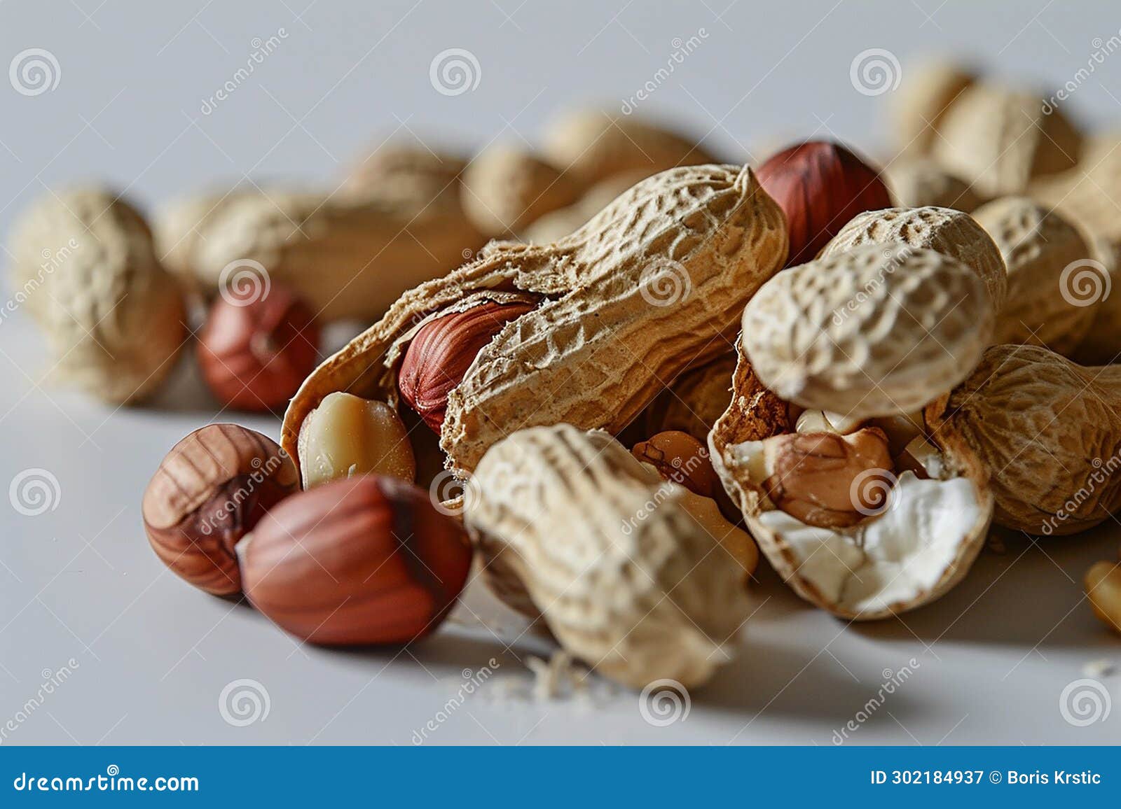 Variety of Peanut Compositions: Close-Up on White Background Stock ...
