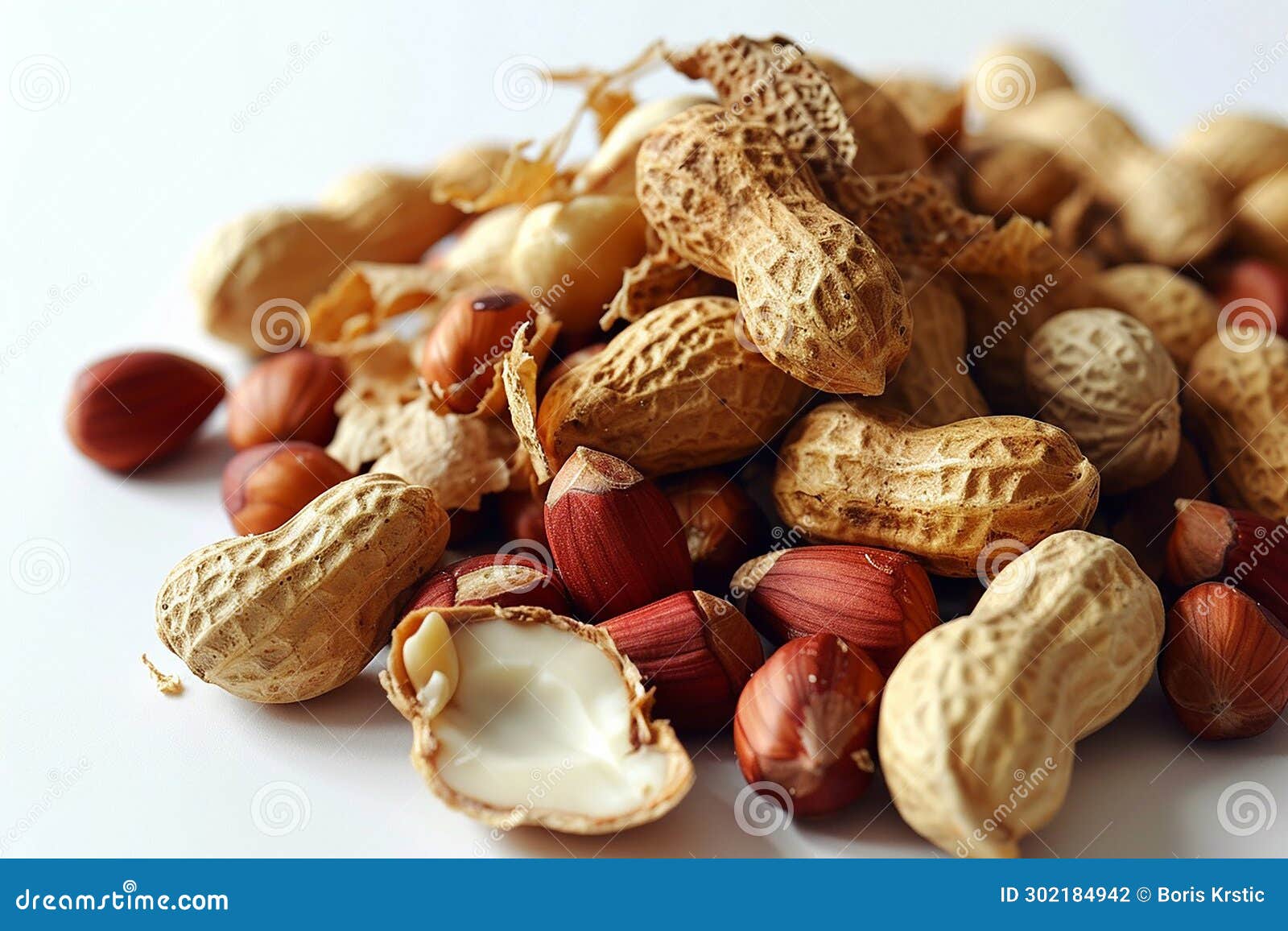 Variety of Peanut Compositions: Close-Up on White Background Stock ...