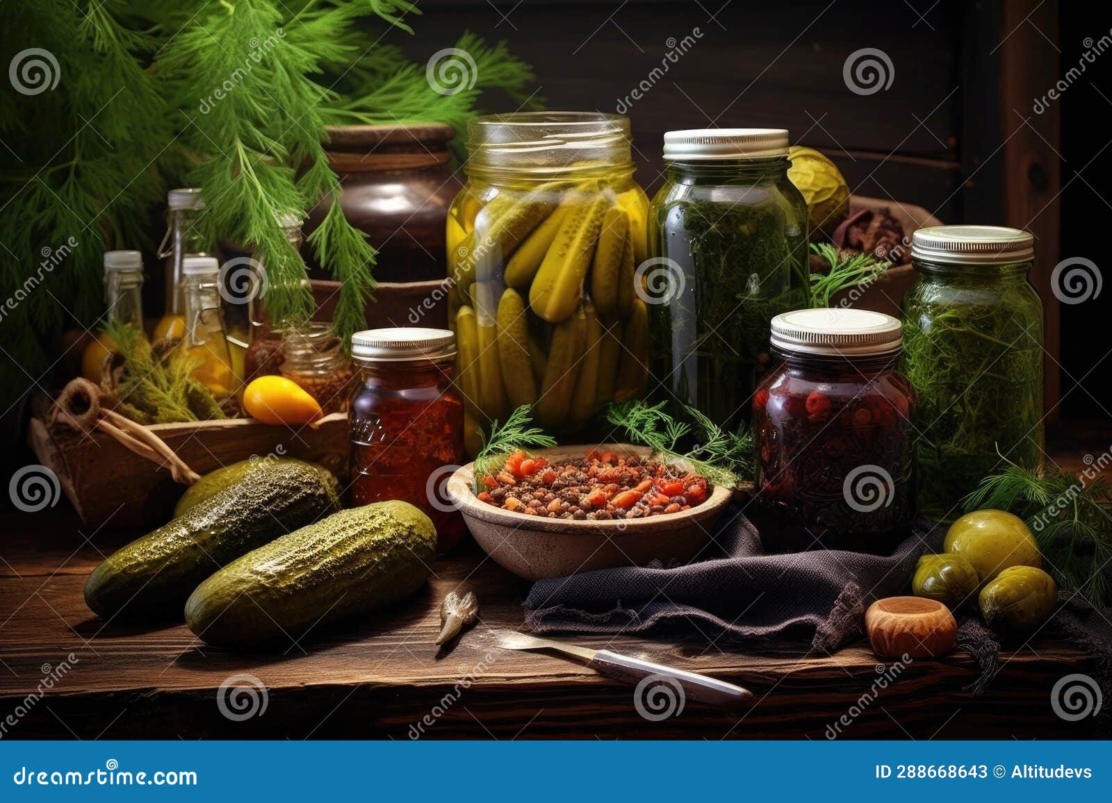 Variety of Pickles on Rustic Wooden Table Stock Image - Image of ...