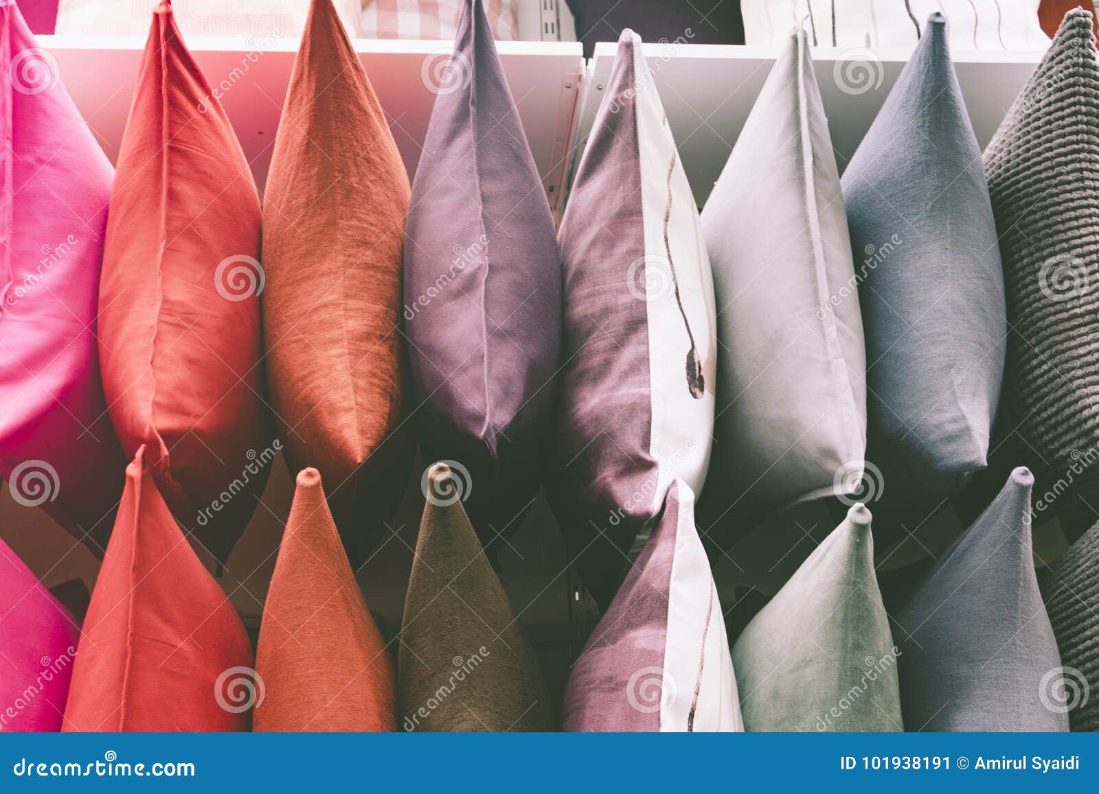 Variety Pillows Display on Shelf for Sofa Accessories Stock Image ...