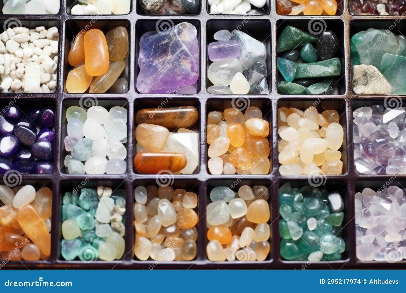 Variety of Polished Gemstones in Biodegradable Trays Stock Photo ...