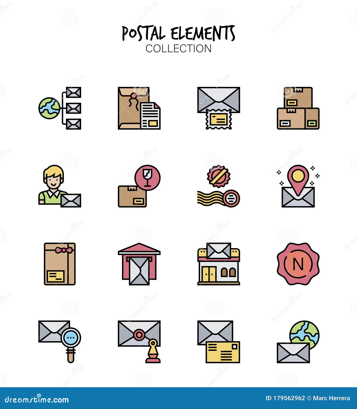 Variety of Postal Elements Icons Stock Illustration - Illustration of ...