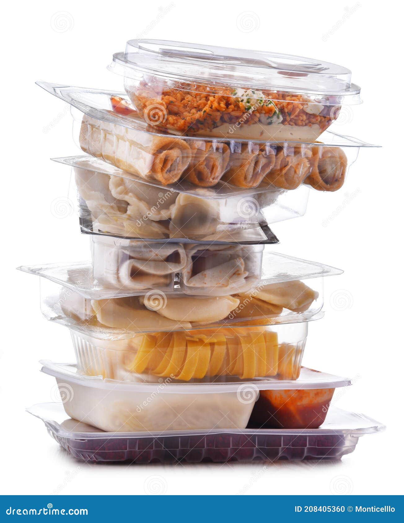 A Variety of Prepackaged Food Products in Plastic Boxes Stock Photo ...