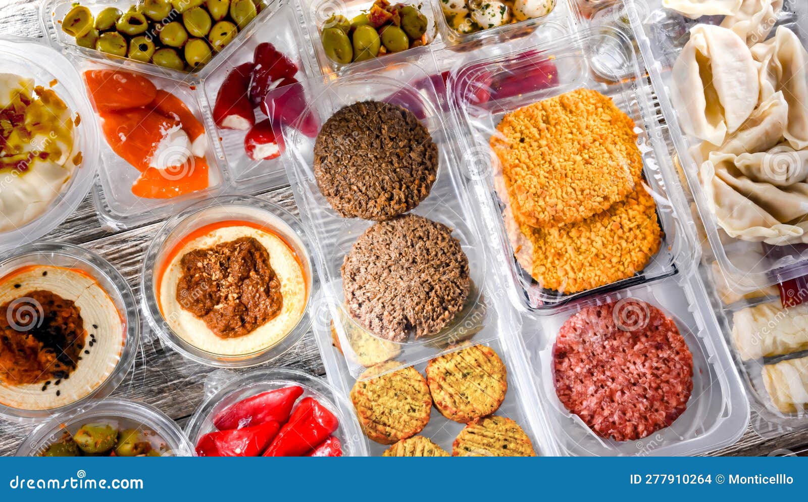 Variety of Prepackaged Food Products in Plastic Boxes Stock Photo ...