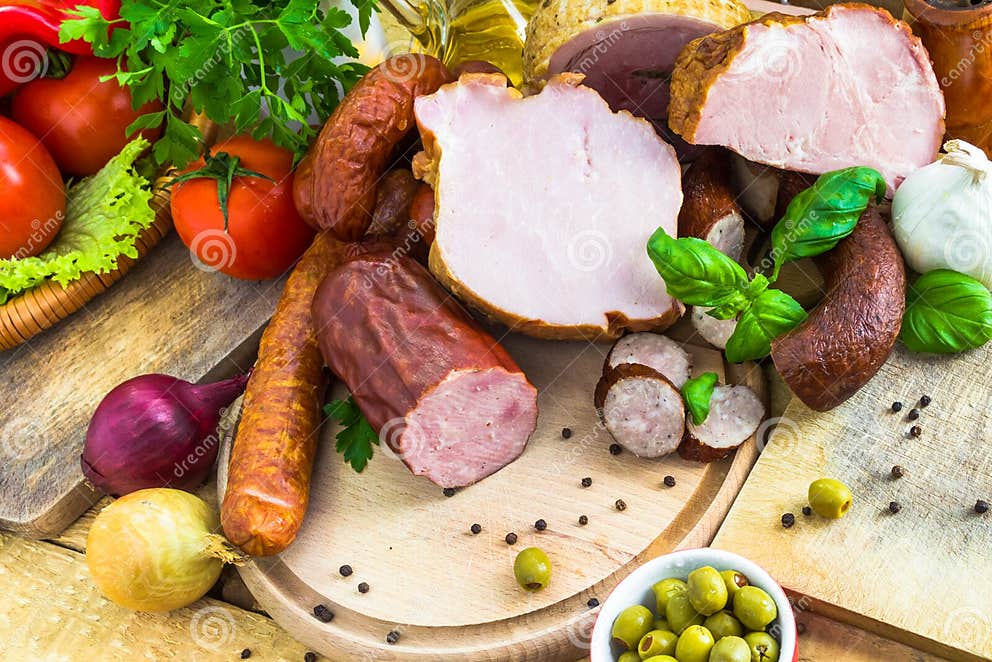 Variety Processed Meat Products Vegetables Stock Photo - Image of ...