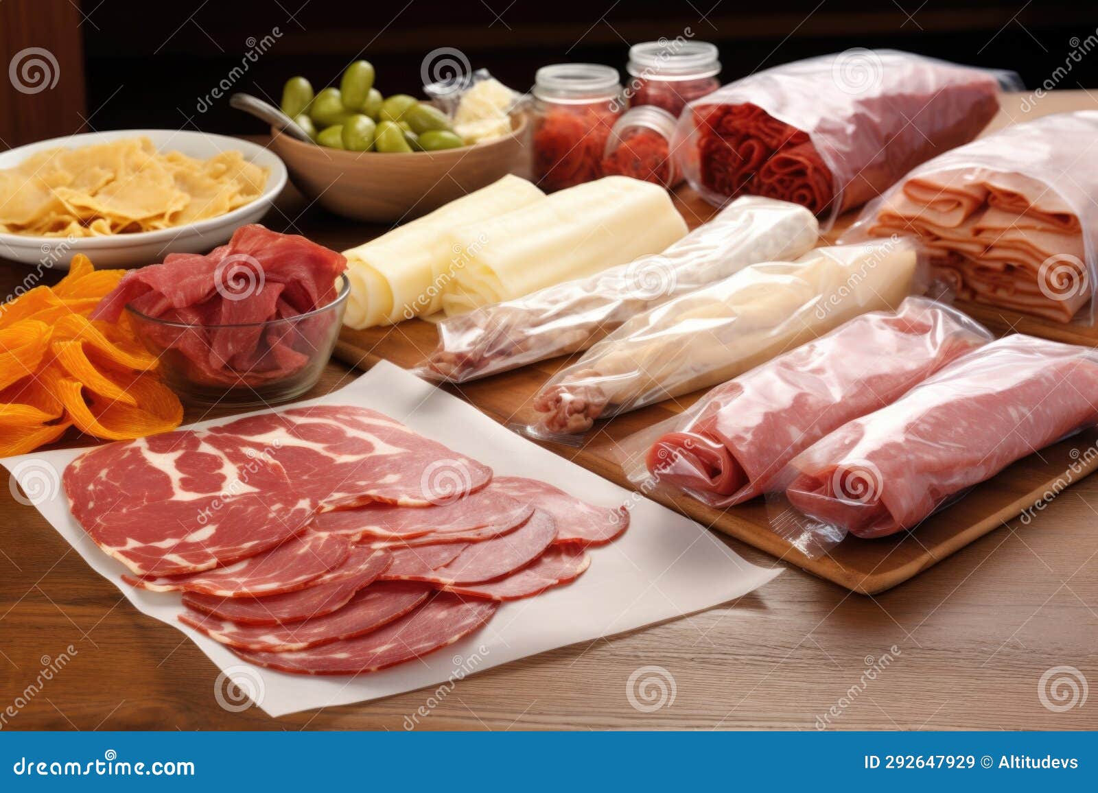 Variety of Processed Meats Neatly Spread on Wax Paper Stock Image ...
