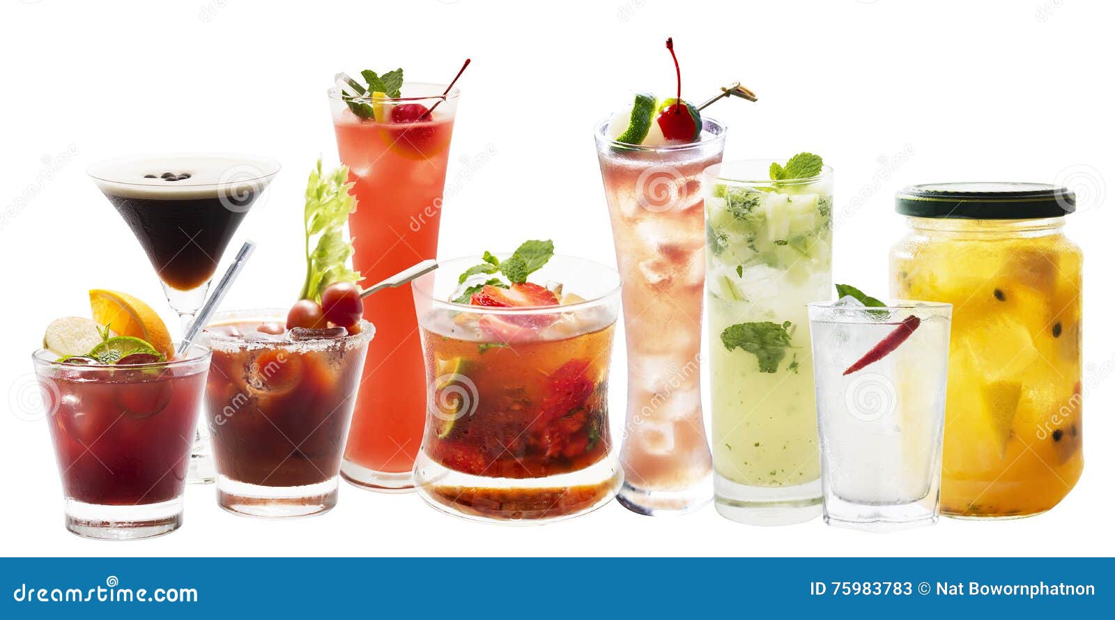 Variety of Punch and Cocktail Drink Isolated Stock Image - Image of ...