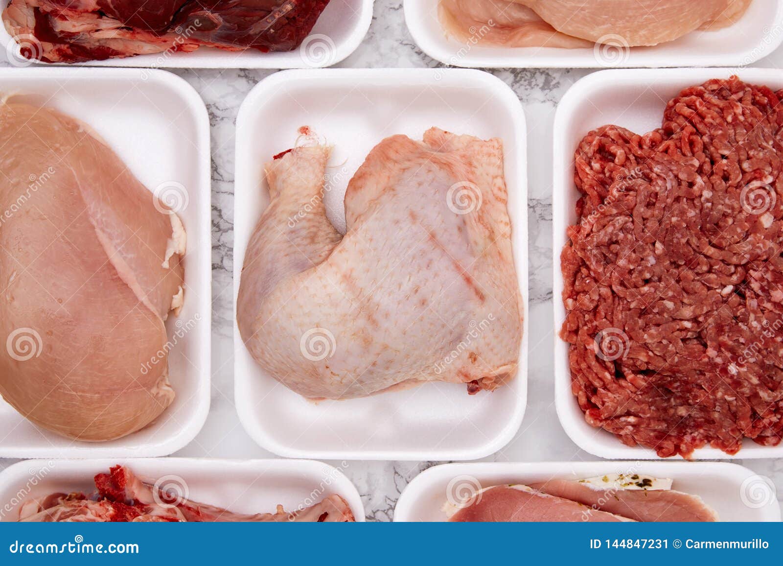 Variety of Raw Meat in Foam Packaging Trays Stock Image - Image of ...