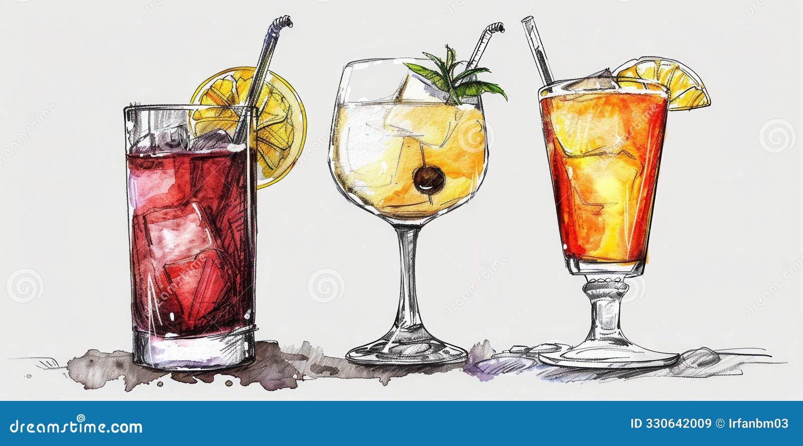 Variety of Refreshing Beverages. Drawing Drink Concept Stock Image ...