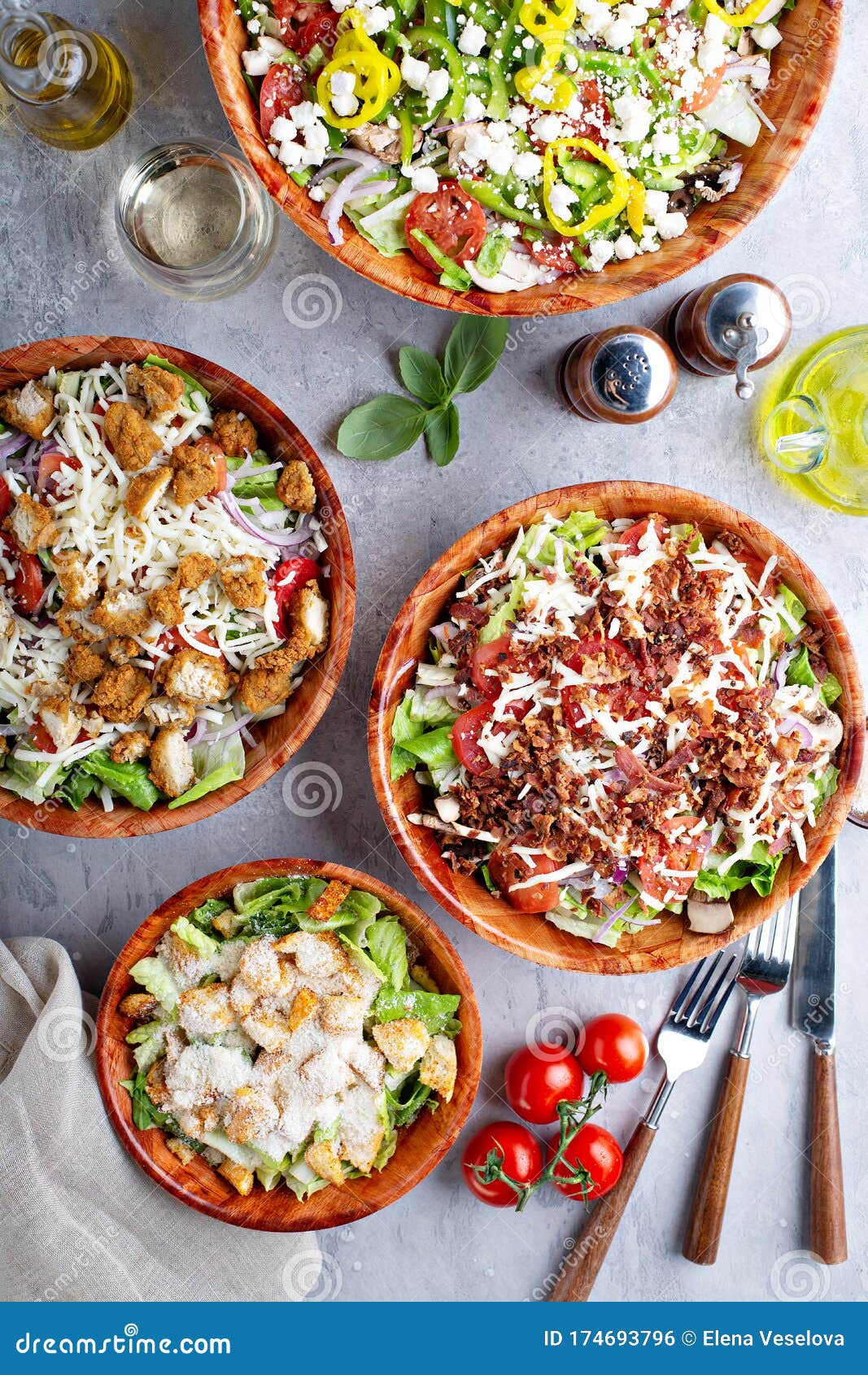 Variety of Restaurant Style Salads Stock Photo - Image of dinner ...