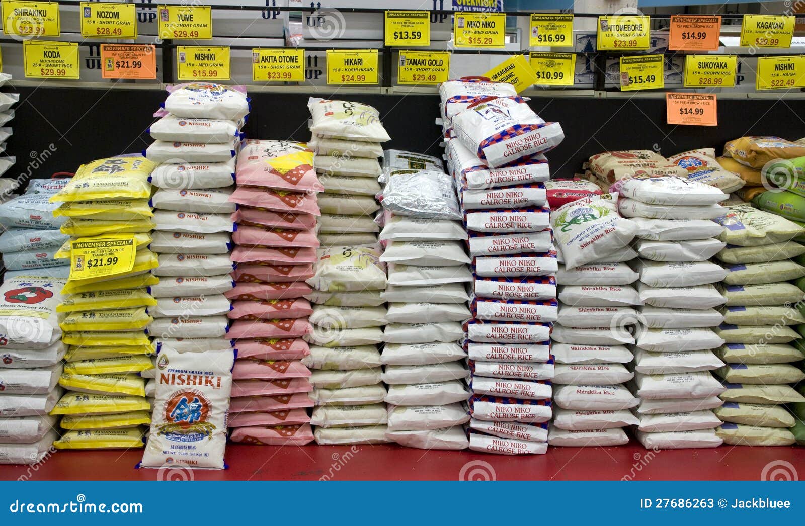 Variety of Rice Stack Up in Asian Market Editorial Stock Photo - Image ...