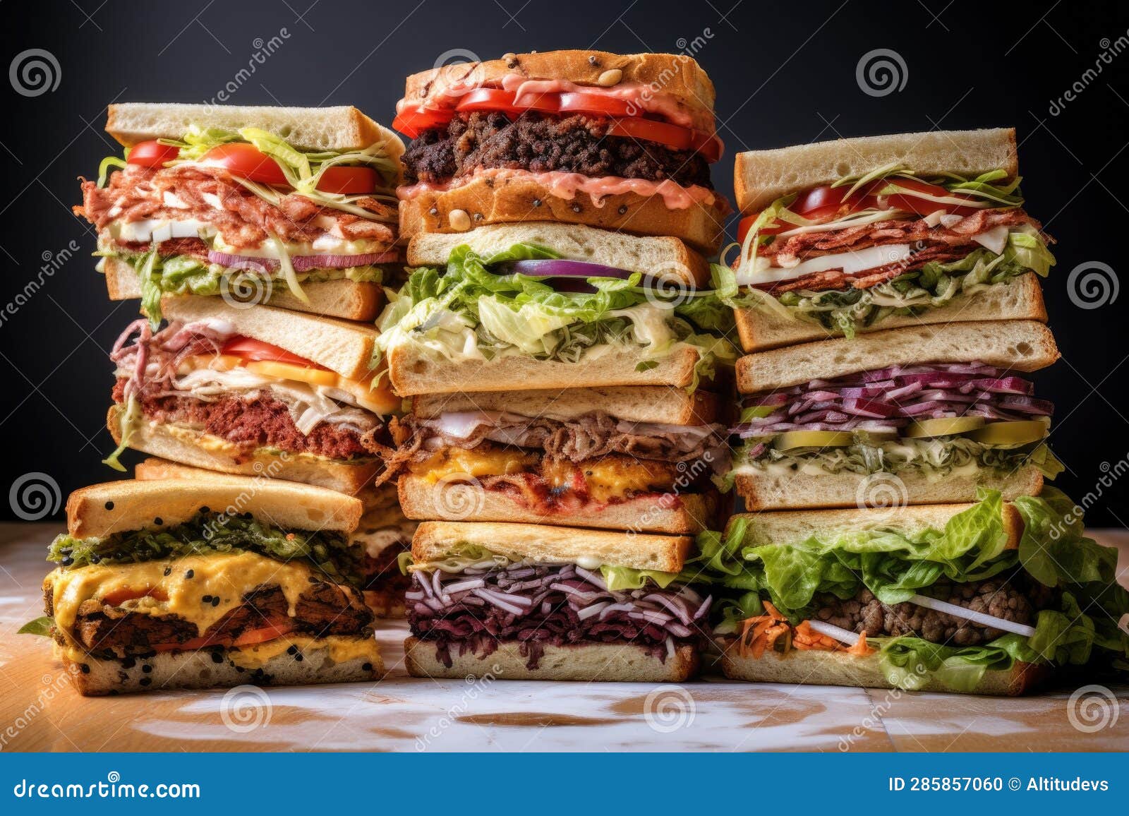 A Variety of Sandwich Types Displayed Together Stock Illustration ...