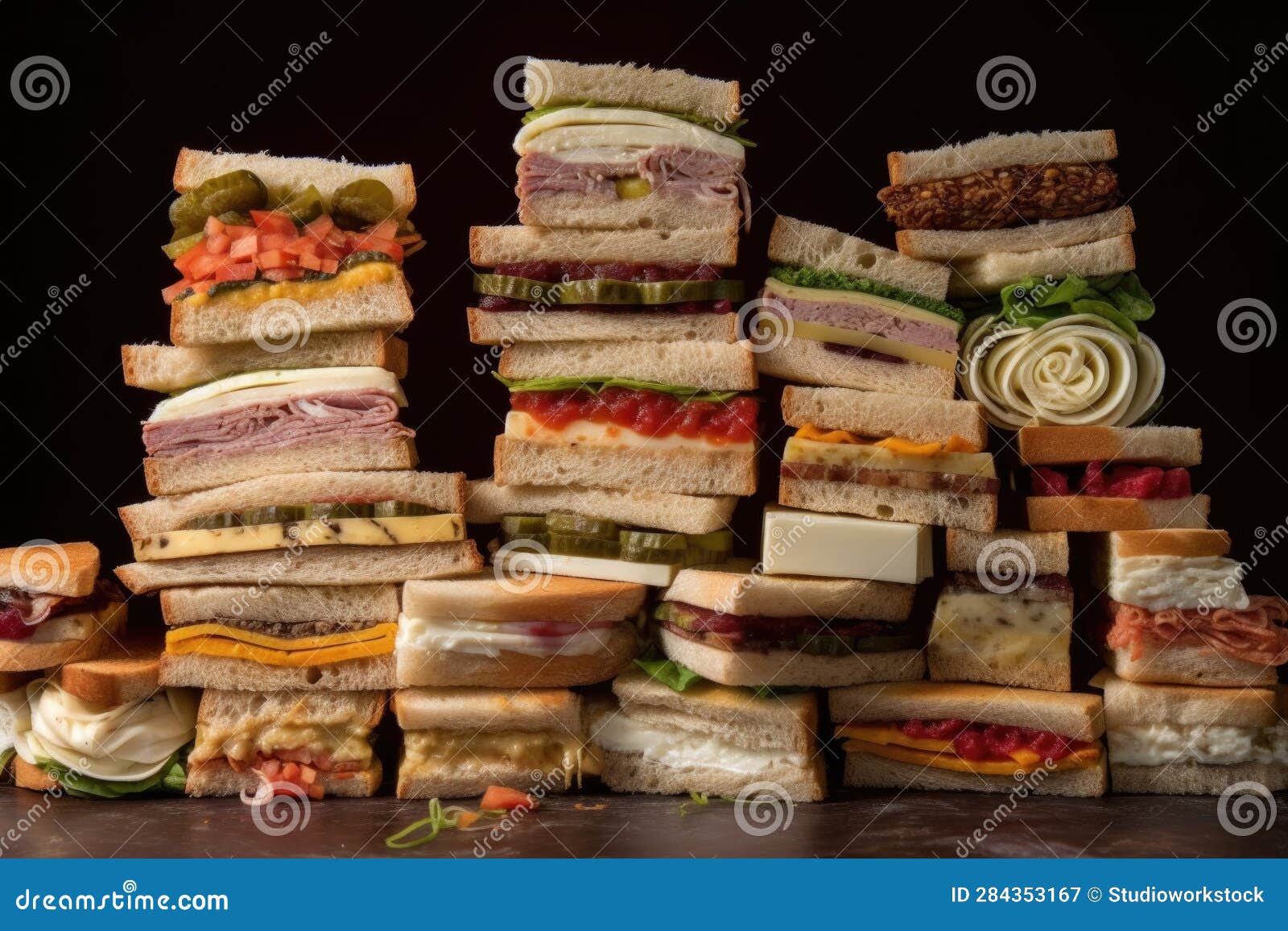 Variety of Sandwiches in Different Stages of Assembly Stock Image ...