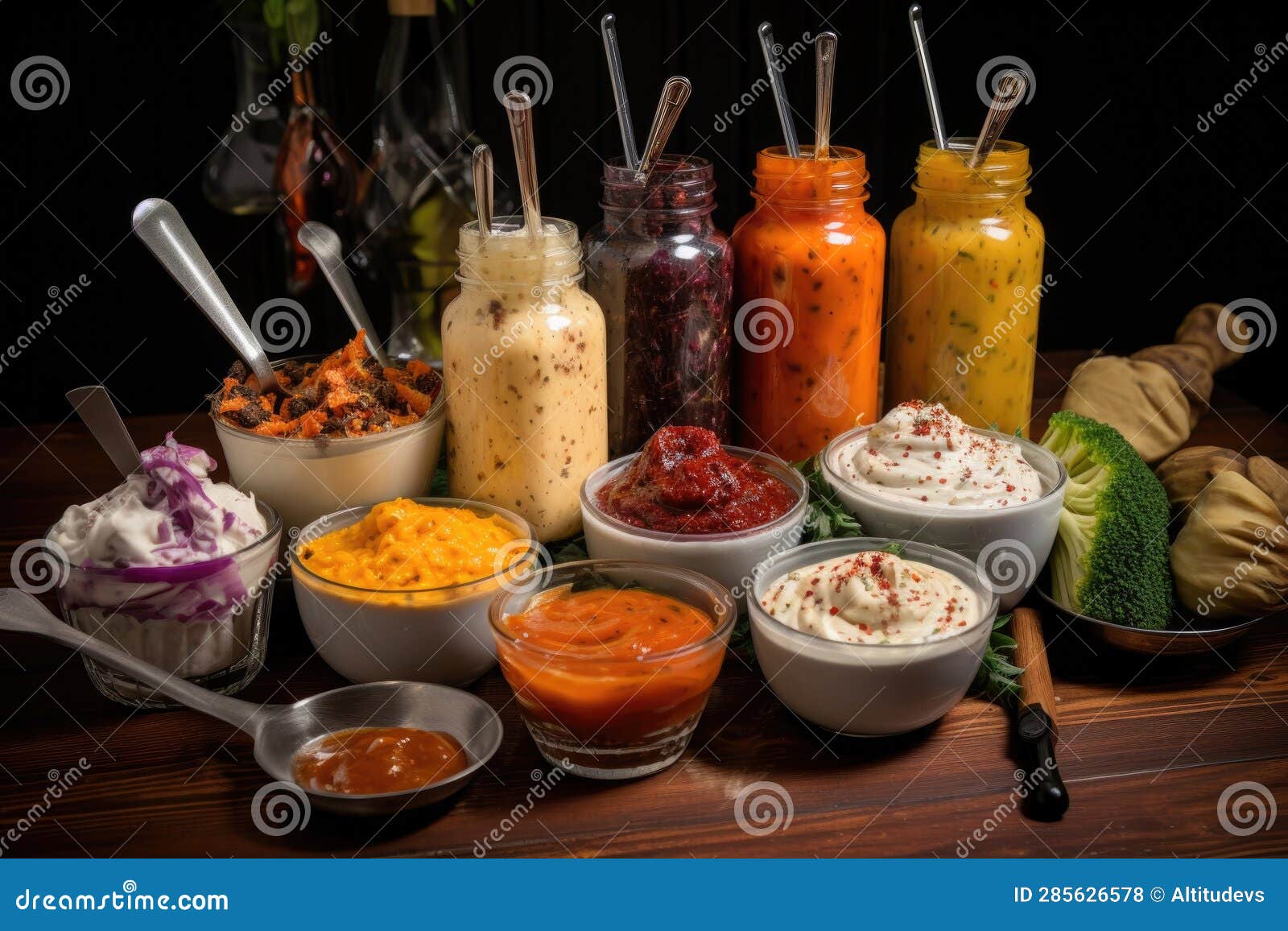 Variety of Sauces and Condiments for Burger Customization Stock Photo ...