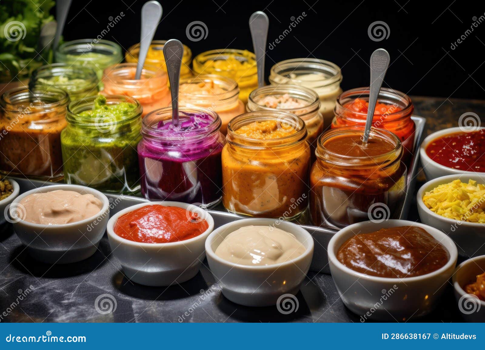 Variety of Sauces and Condiments for Burger Customization Stock ...