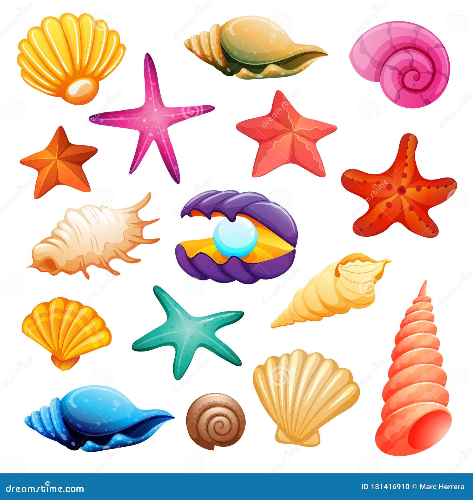 Variety of Sea Elements Set Stock Vector - Illustration of conch, aquarium: 181416910