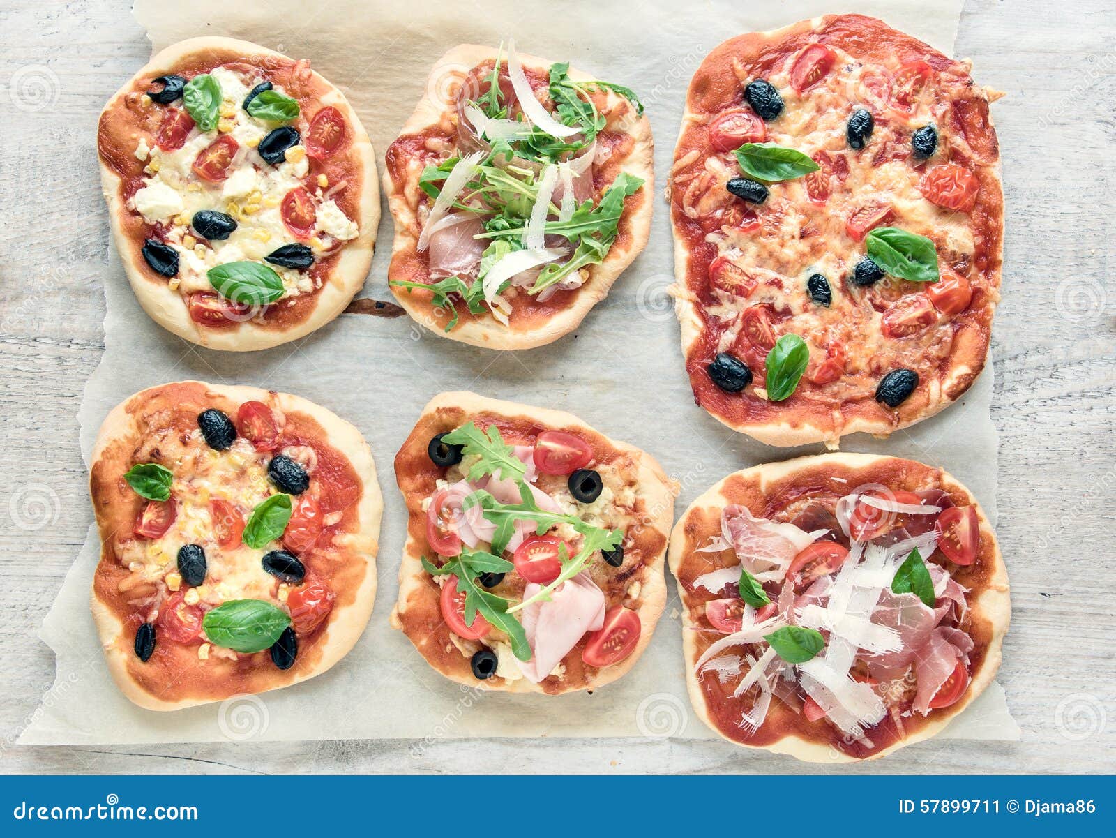 Variety of small pizzas stock image. Image of italian - 57899711
