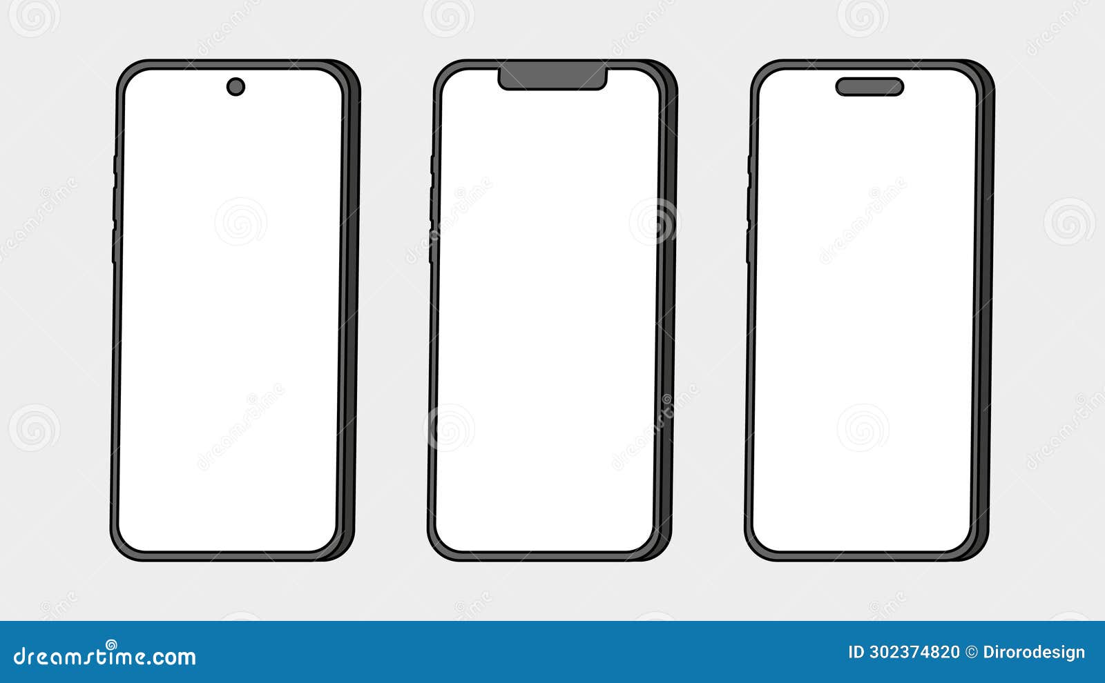 Variety of Smartphone Outlines with Different Notch Designs Stock ...