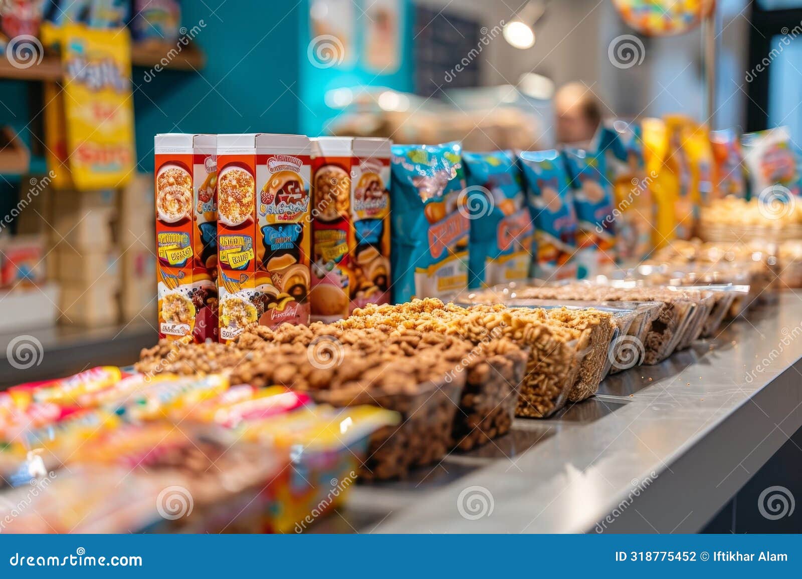 A Variety of Snacks, Including Cereal Boxes and Granola Bars, Neatly ...