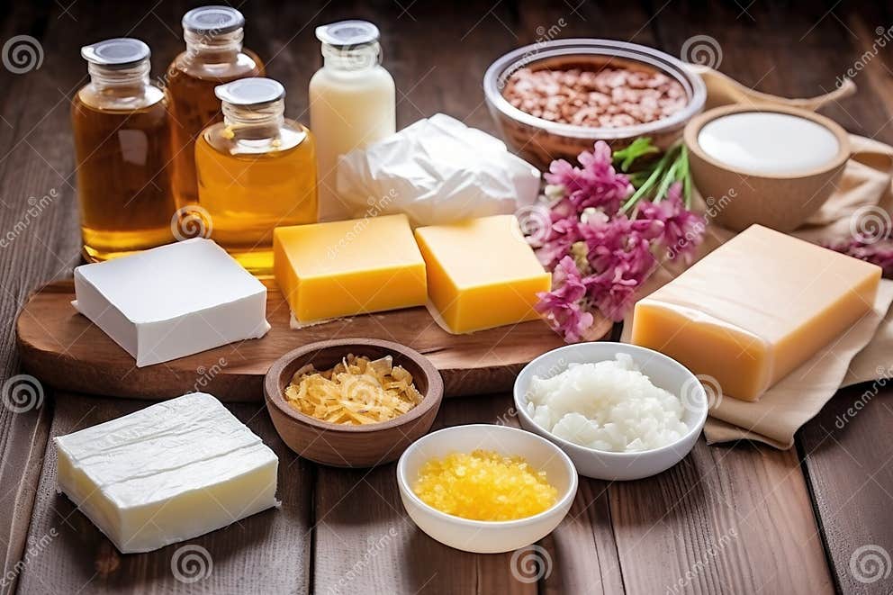 Variety of Soap Ingredients on Table Stock Image - Image of generative ...