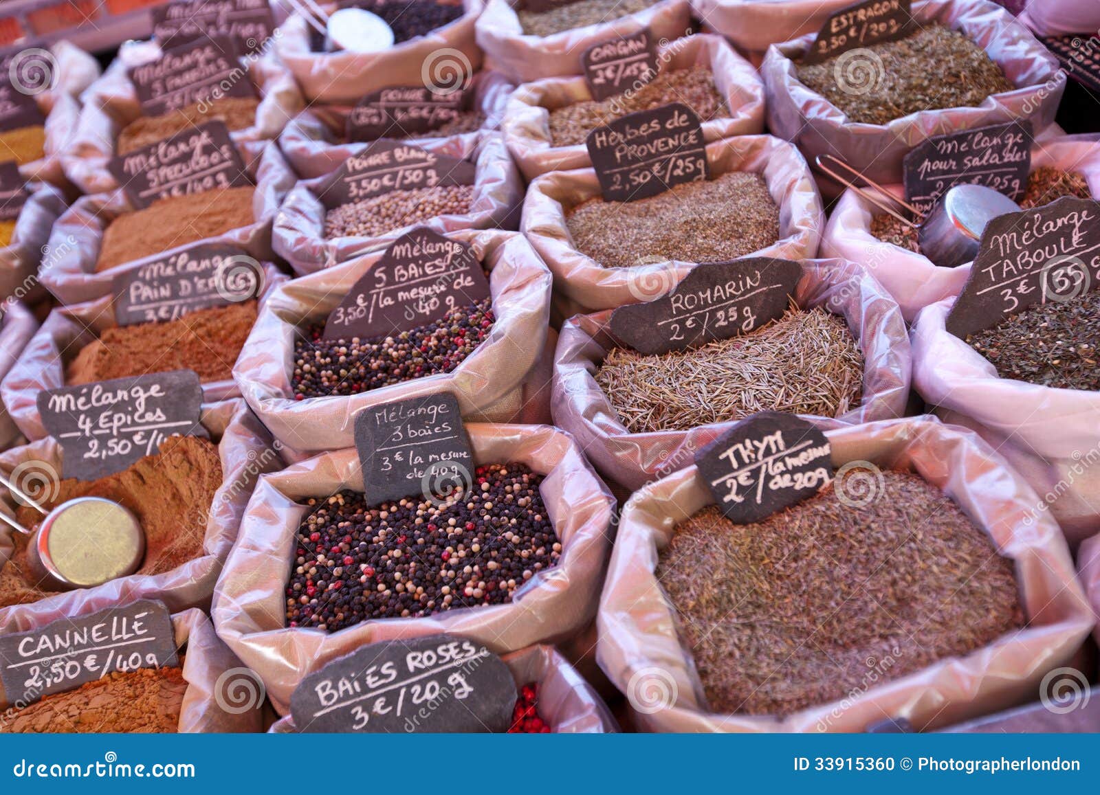 Variety of Spices on Display in Store Stock Photo - Image of small ...