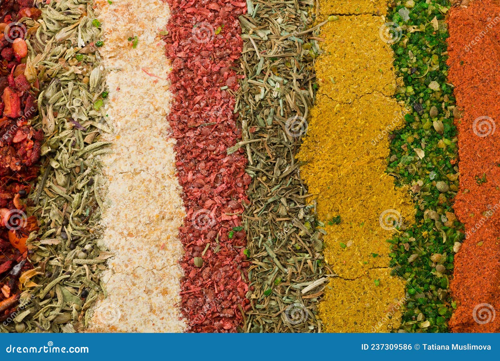 Variety Spices And Herbs On Background. Spices Texture. Top View ...