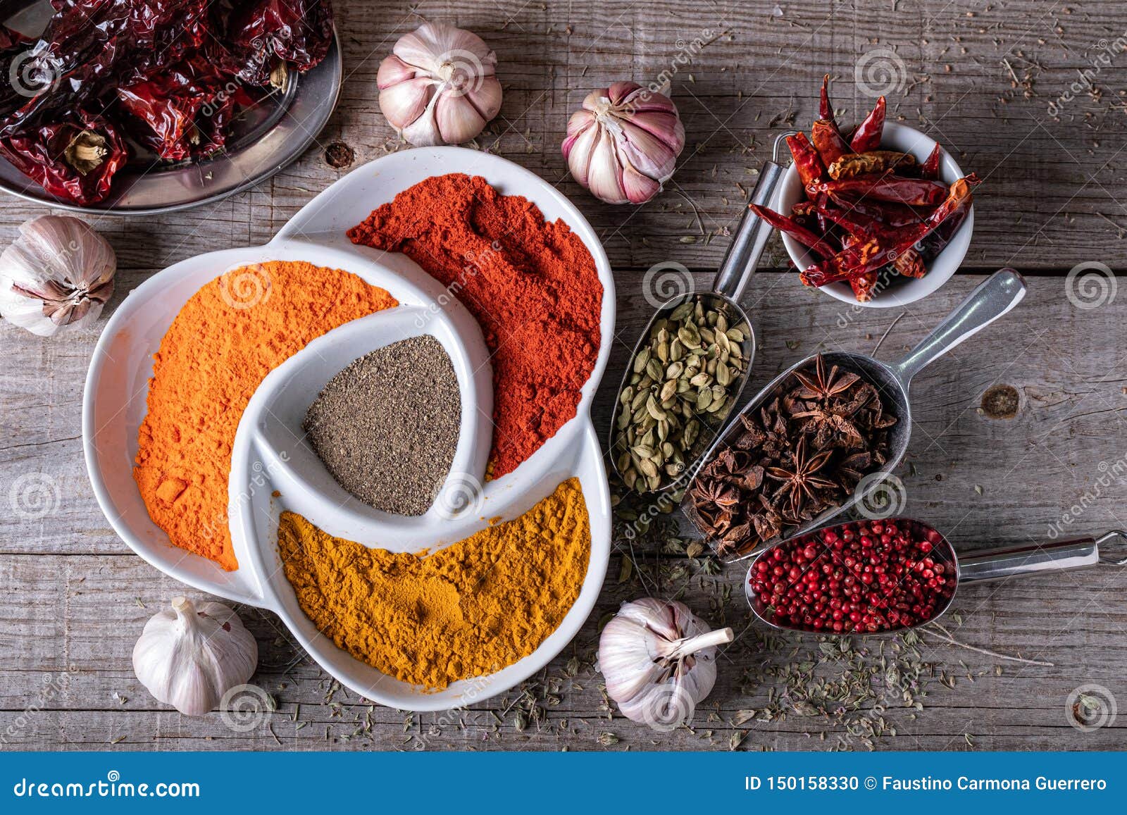 Variety of Spices and Herbs of Exotic Indian Colors, on the Kitchen ...
