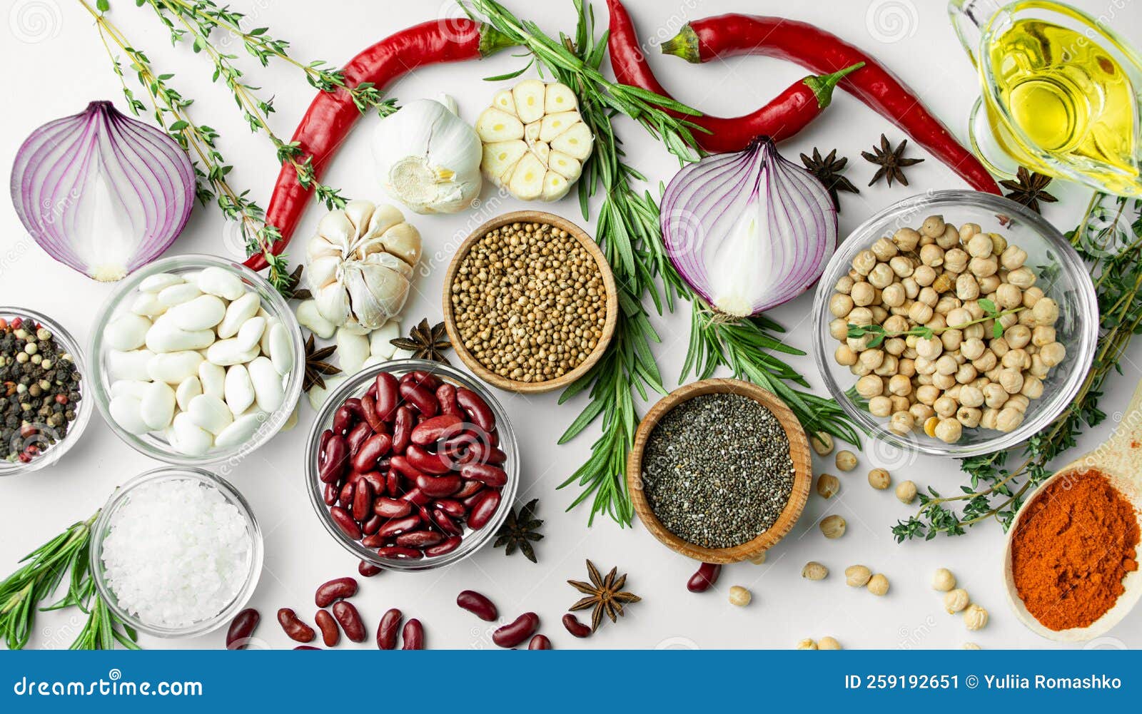 A Variety of Spices and Herbs on a Light Table. Cooking Background ...