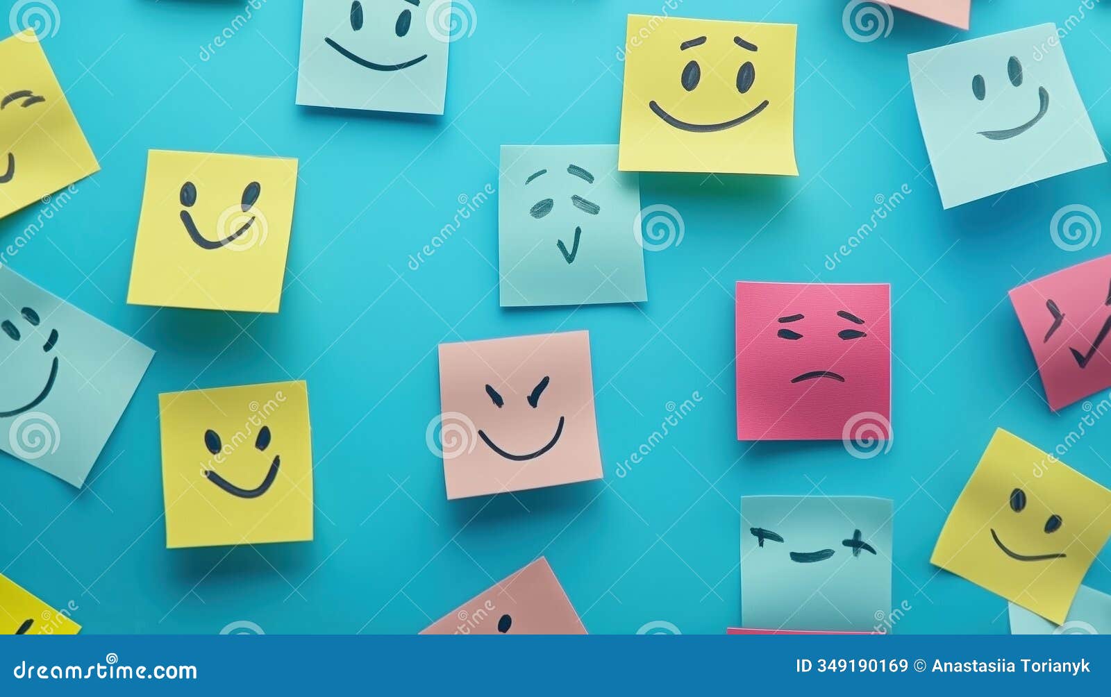 Variety of Sticky Notes Expressing Various Emotions on a Blue ...