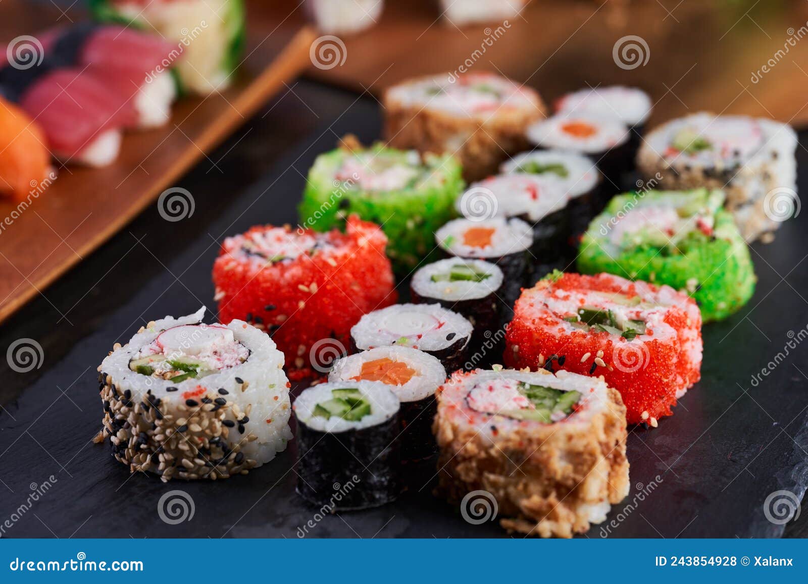 Variety of Sushi Freshly Prepared Stock Photo - Image of seafood, plate ...