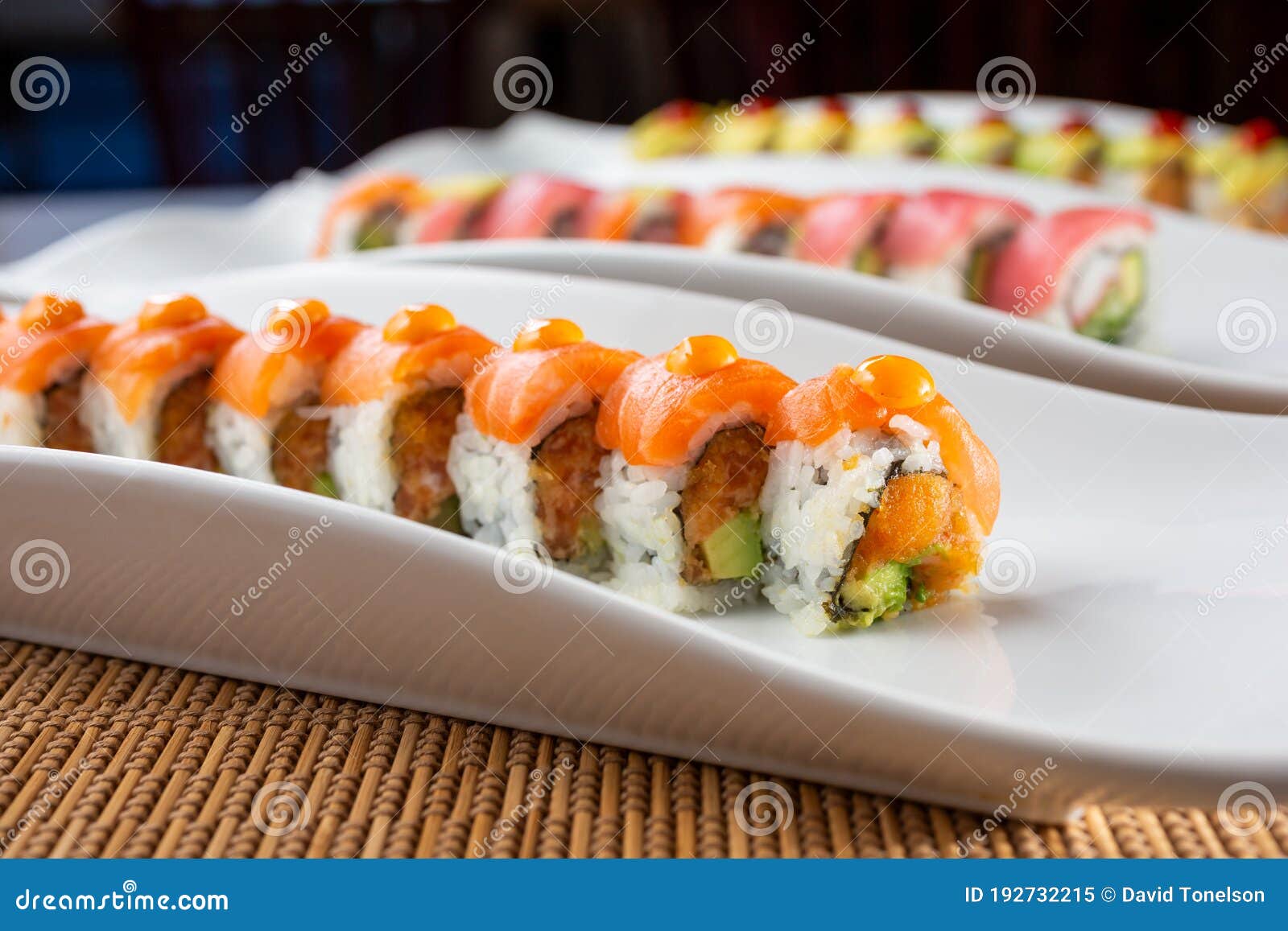 Variety of Sushi Roll Platters Stock Image - Image of menu, napkin ...