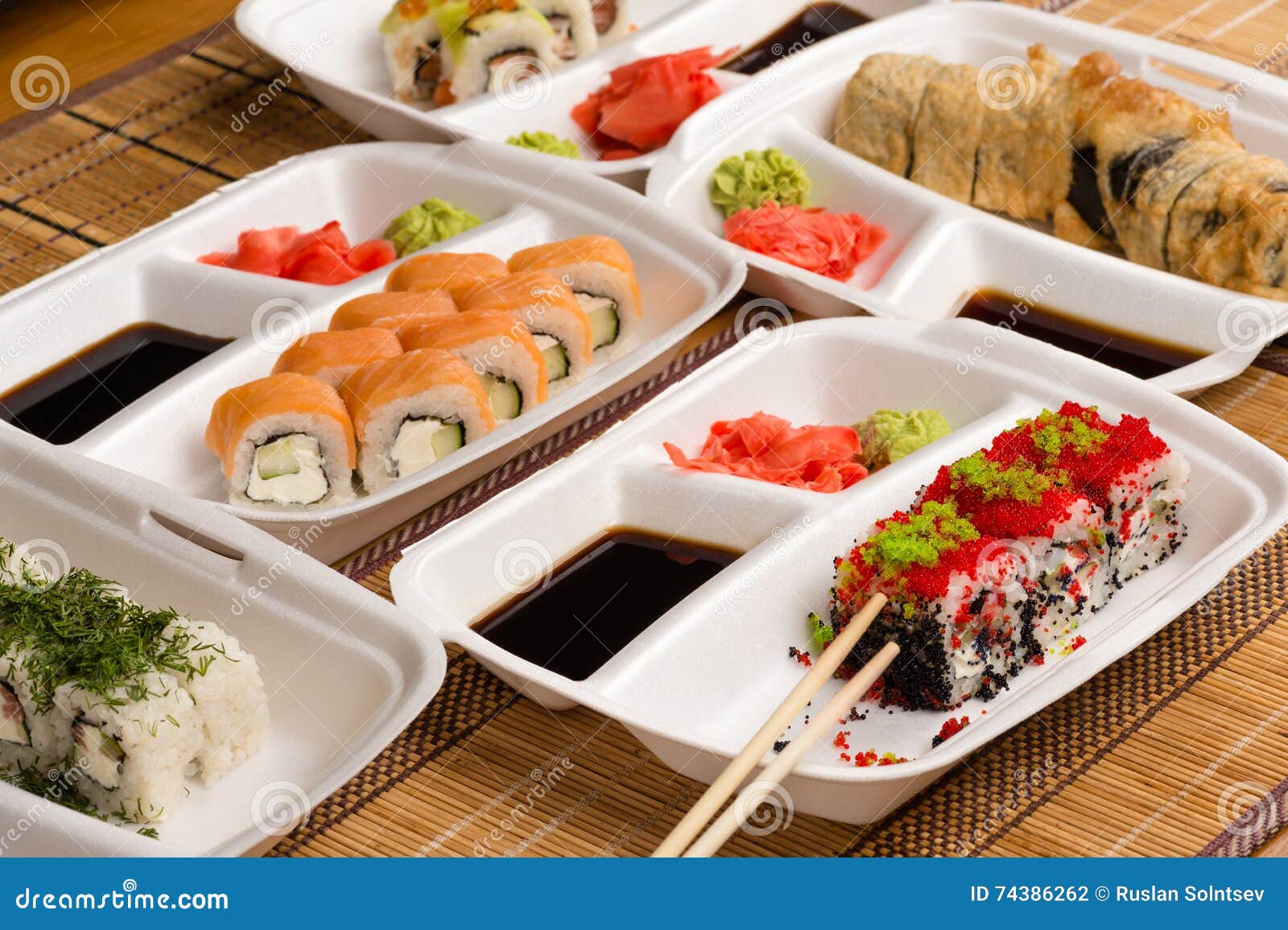 Variety Sushi Rolls on a Table Stock Photo - Image of rolls, fresh ...