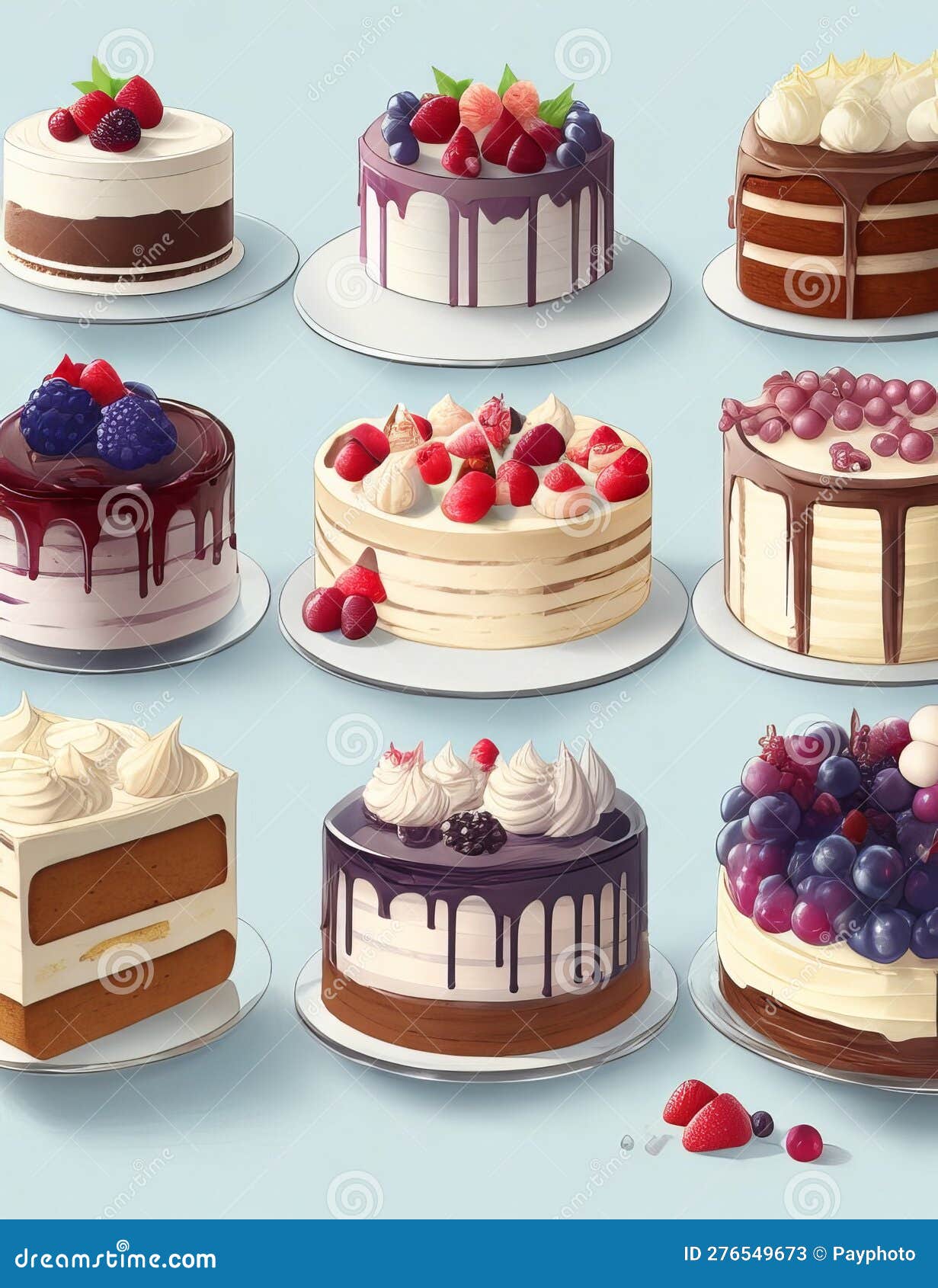 A Variety of Sweets and Pastries on a Background of Light Blue. Stock ...