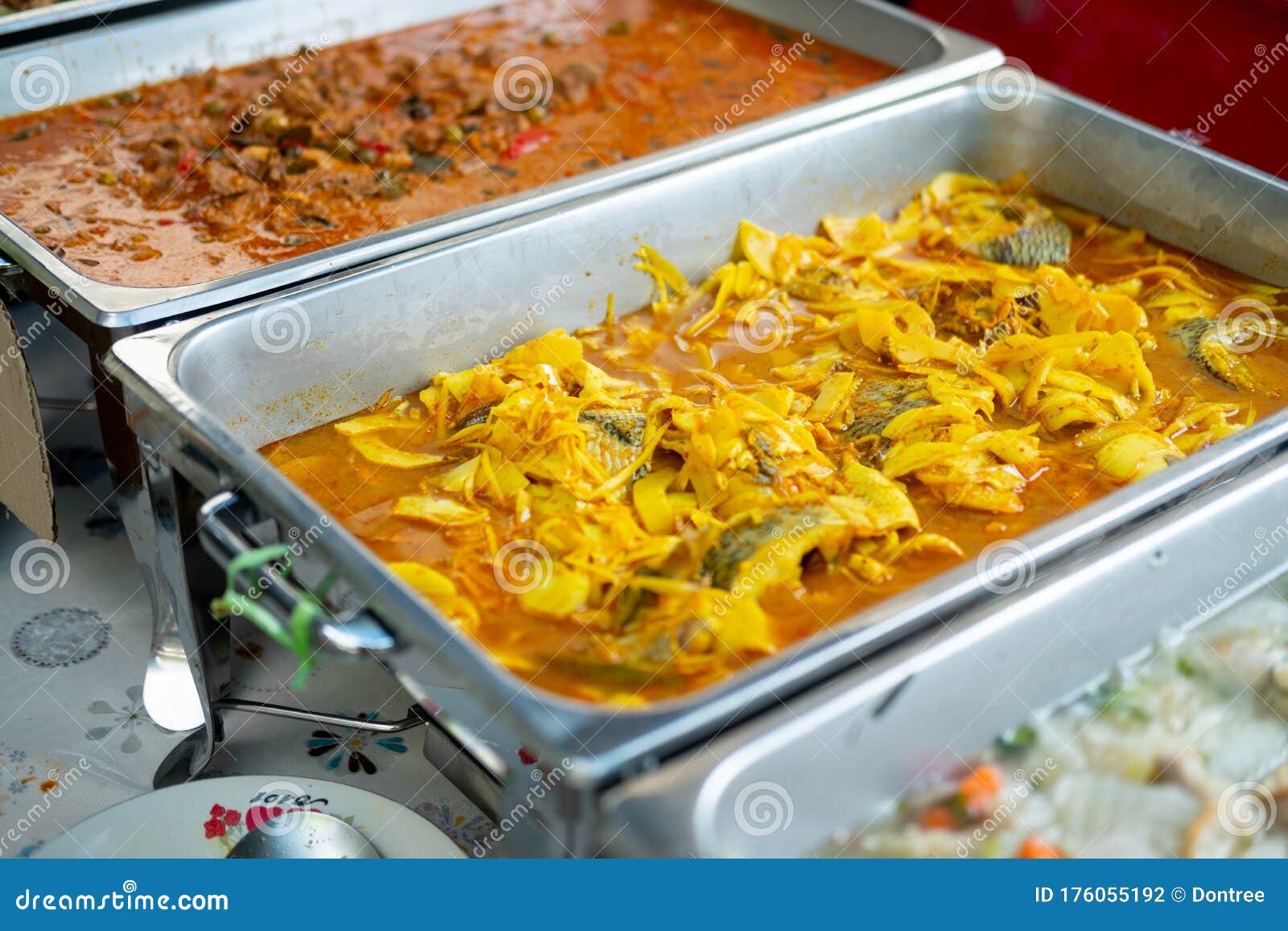 Variety of Thai Food on Tray in Buffet Stock Photo - Image of delicious ...