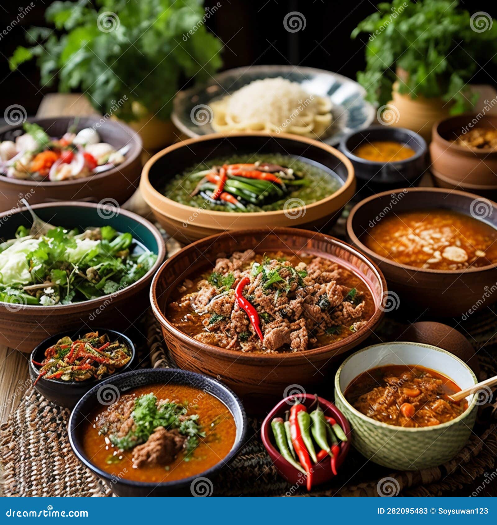Variety of Thai Set Meals Generative AI Stock Illustration ...