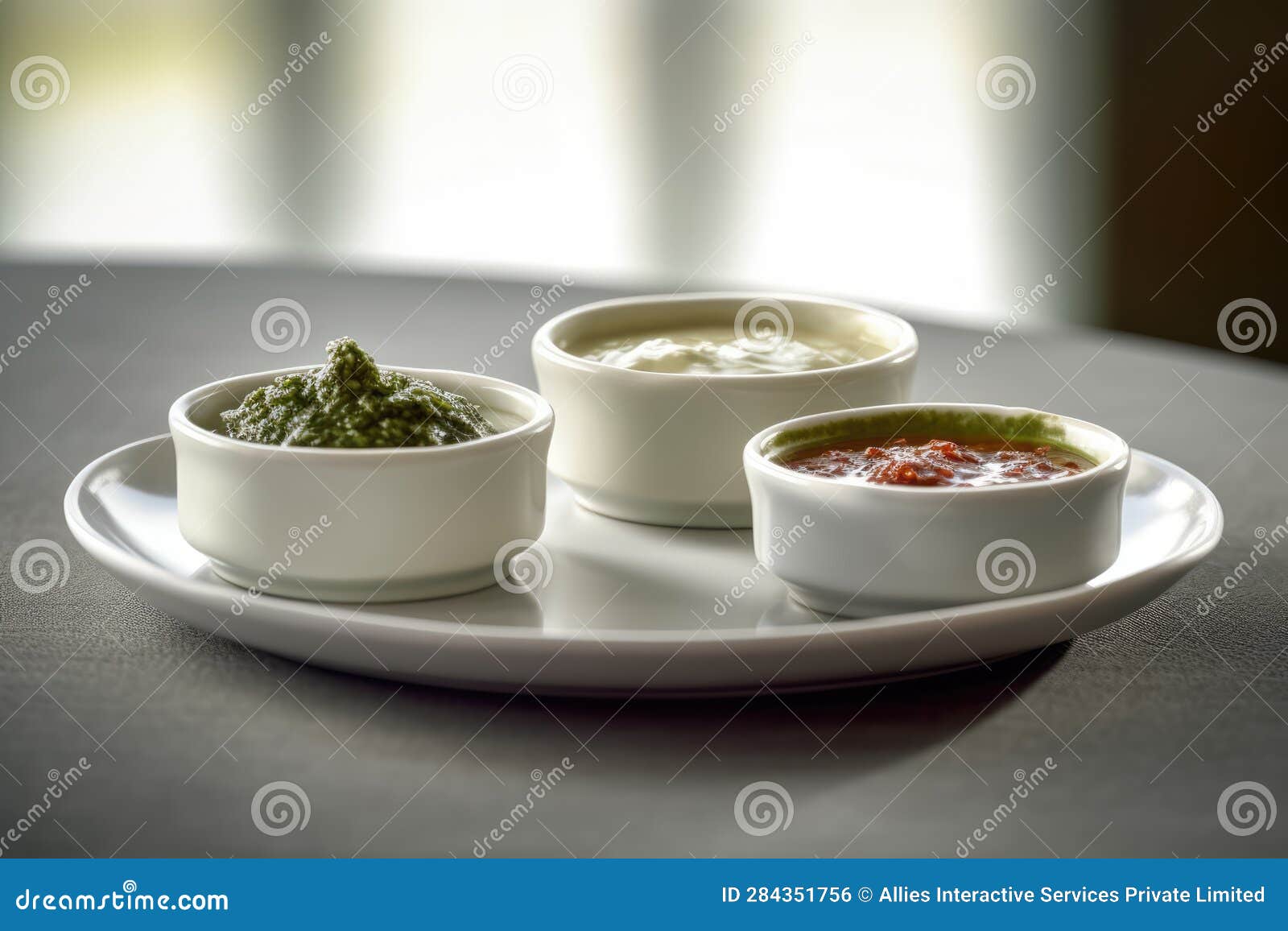 Variety of Three Different Restaurant Condiments on a Plate Stock ...