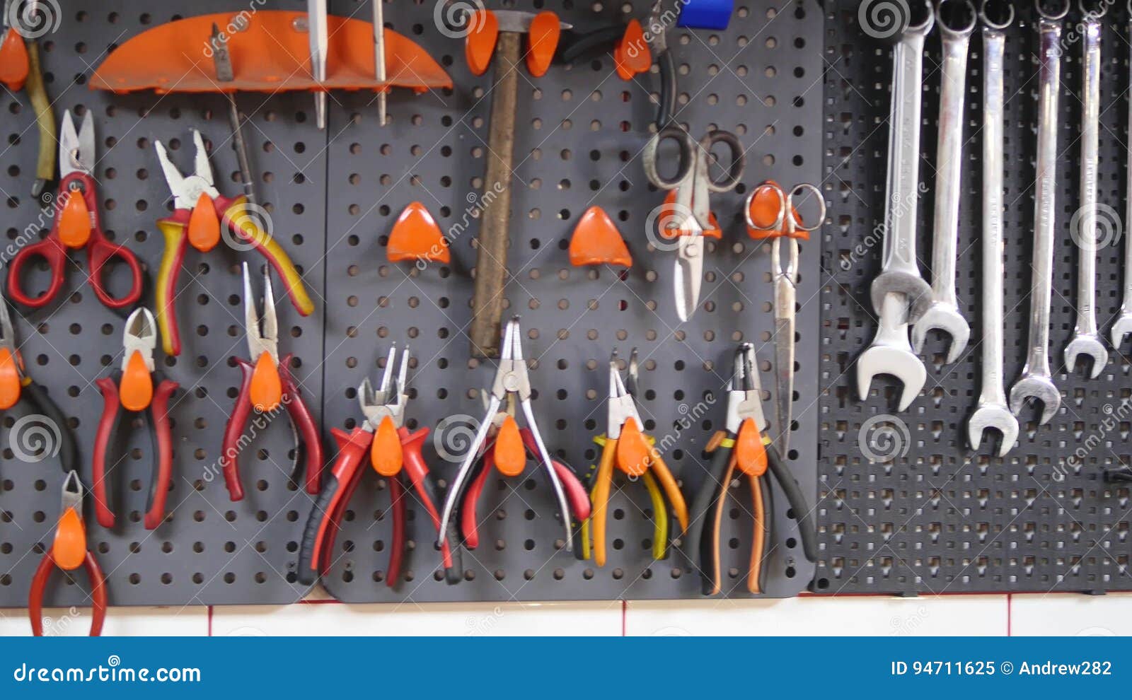 Variety of Tools Organized on Wall Stock Image - Image of pliers, metal ...