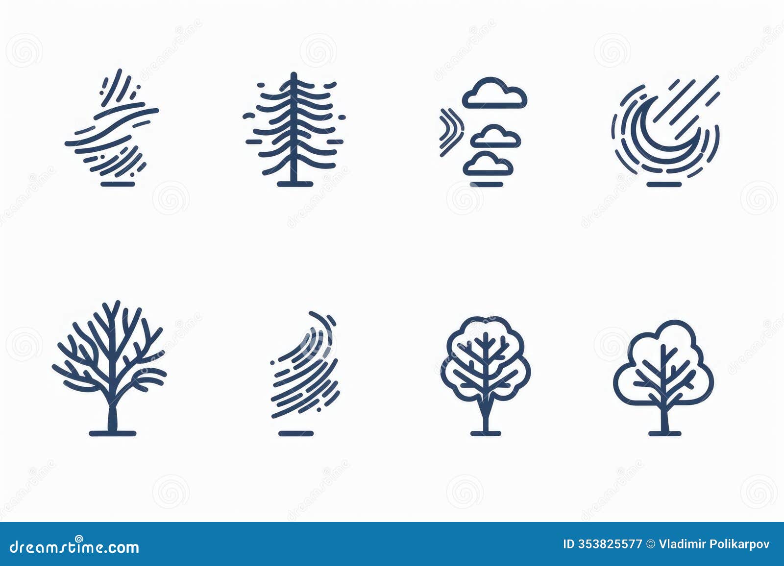 A Variety of Trees and Symbols on a White Background. Suitable for ...