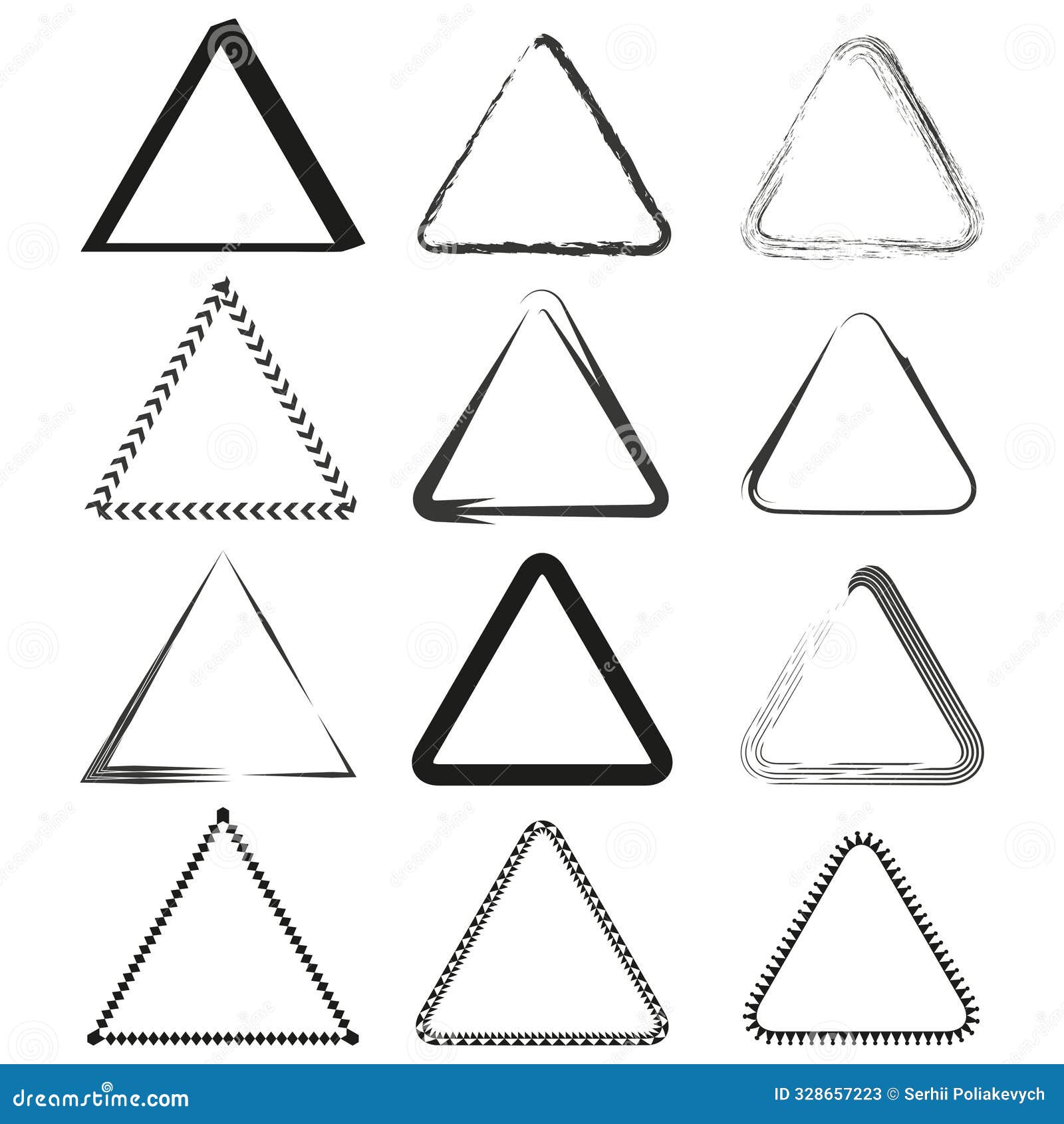 Variety of Triangle Frames. Black and White. Different Styles. Vector ...