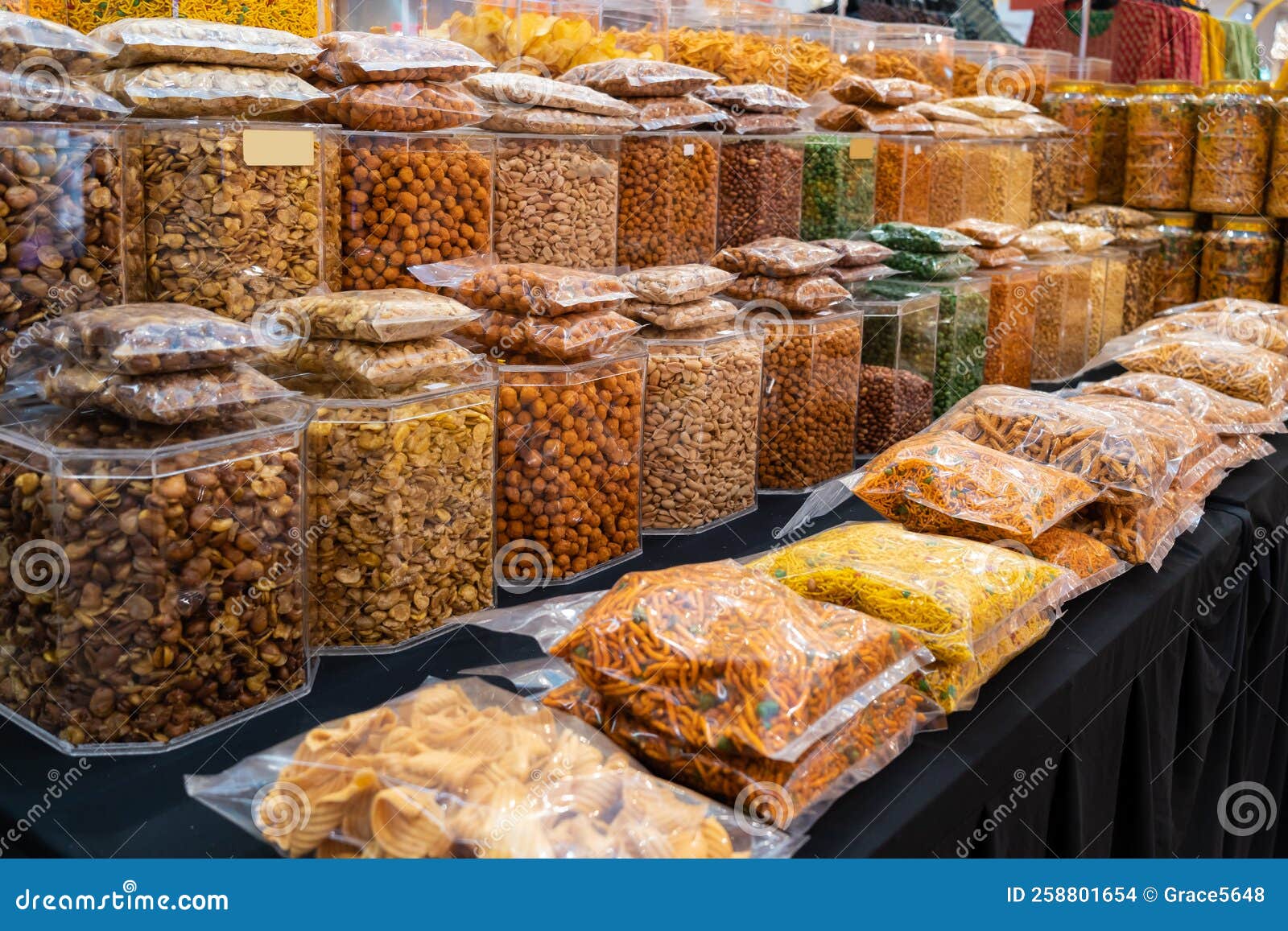 Variety Types of Indian Snacks Selling at the Booth Stock Photo - Image ...