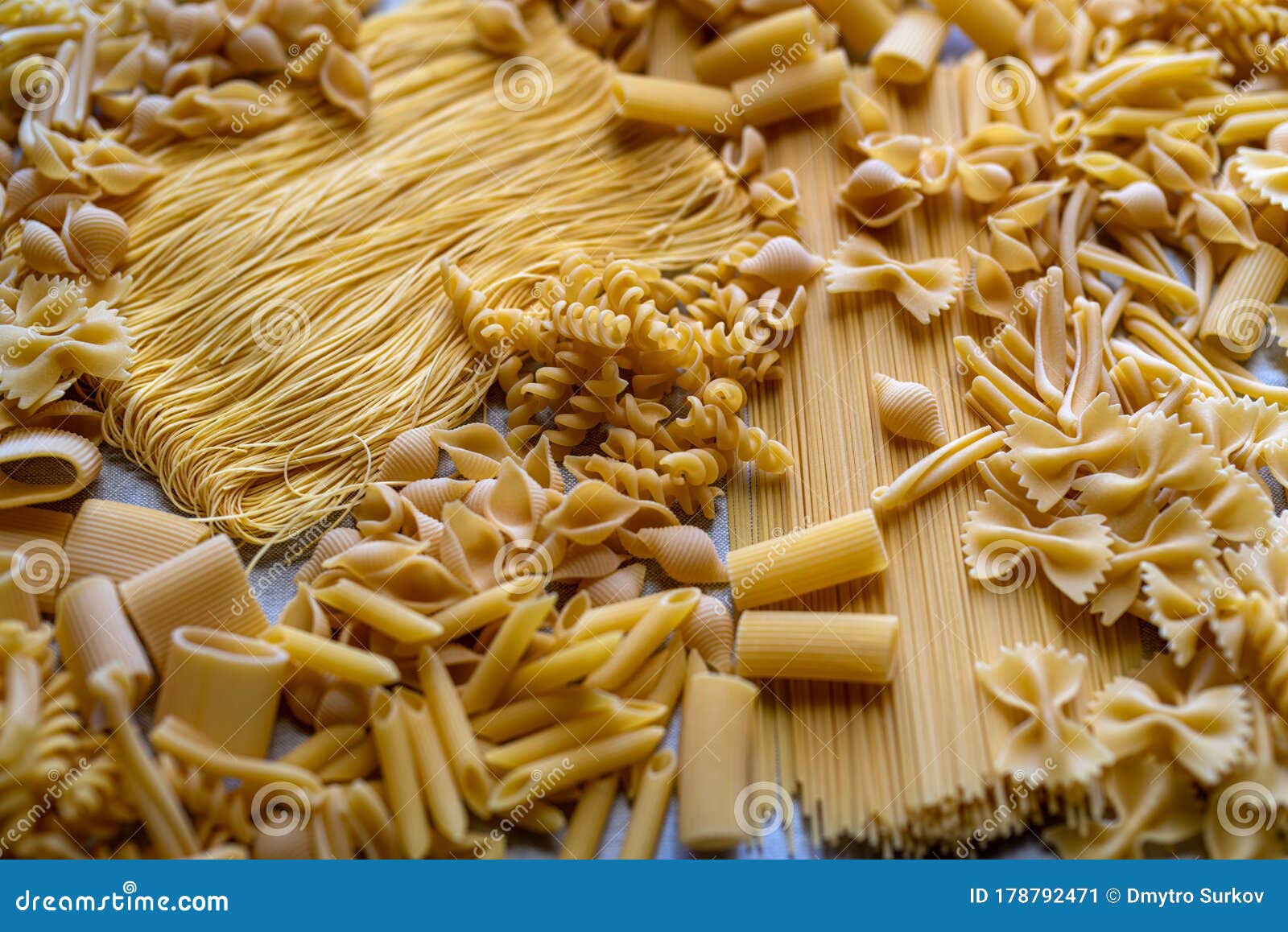 Uncooked Dry Pasta of Differing Types Stock Image - Image of food ...