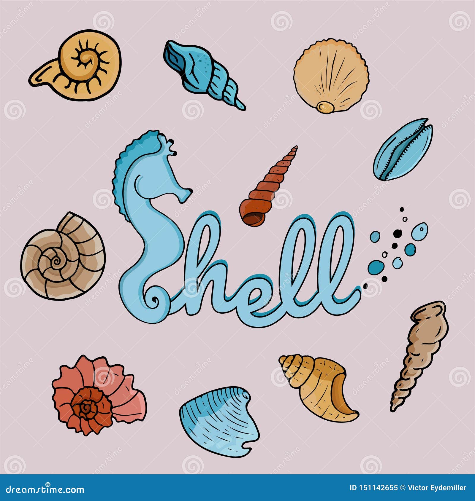 Vector Set Sea Shells And Pearls Different Shapes. Clamshells ...