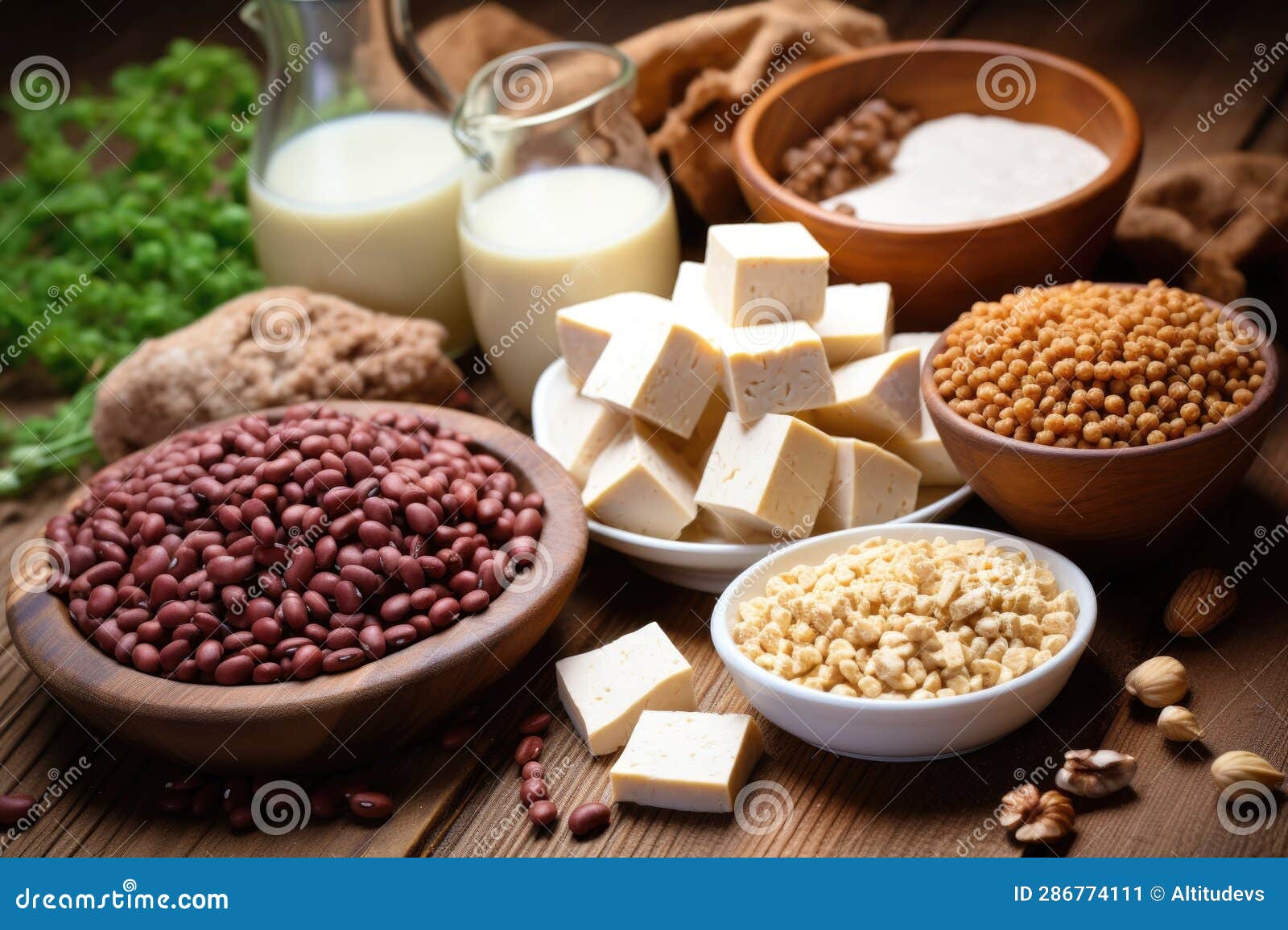 Variety of Vegan Protein Sources: Beans, Lentils, Tofu Stock Image ...