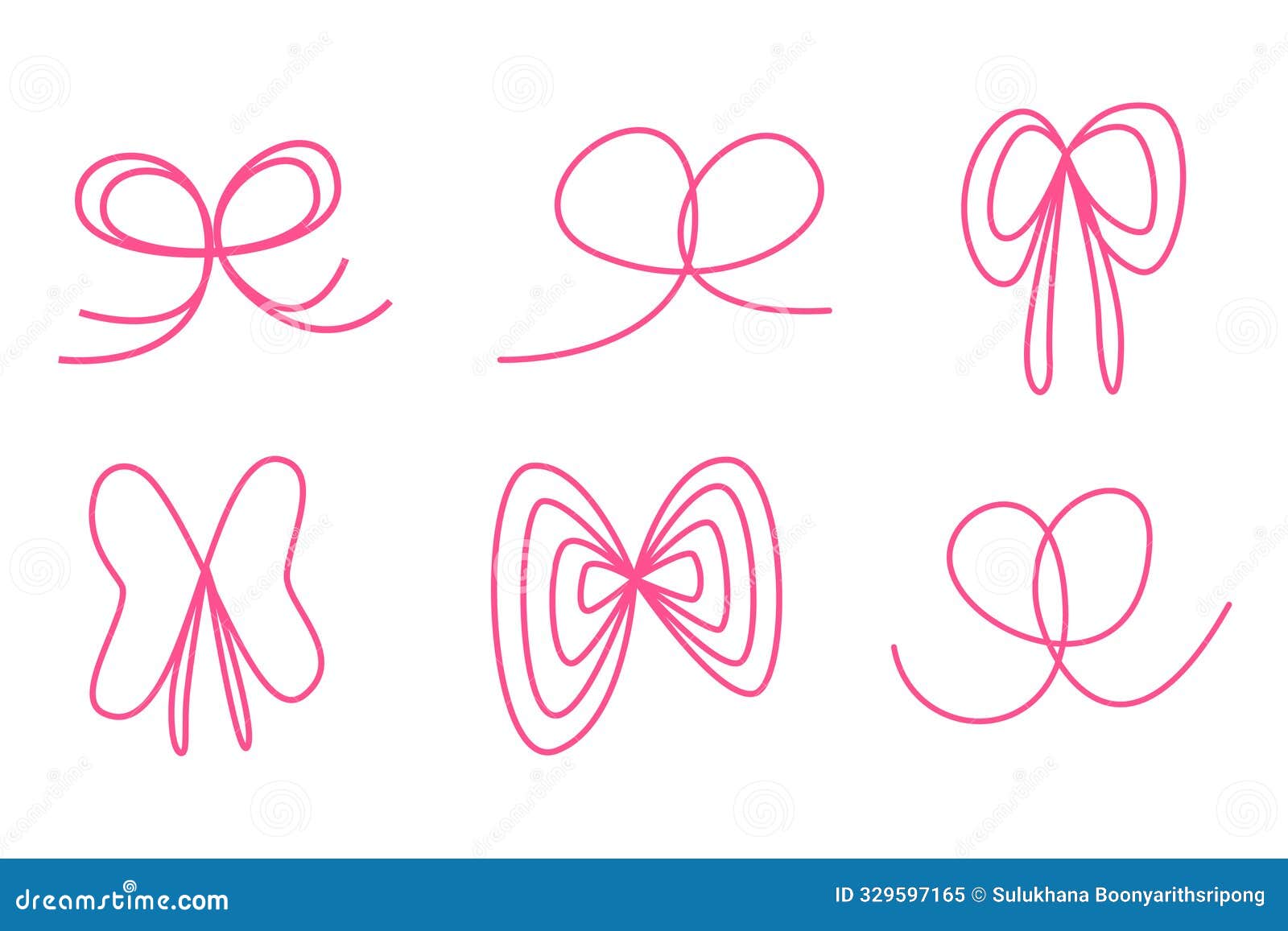 Various Abstract Bow or Ribbon Hand Drawn with Line for Element and ...