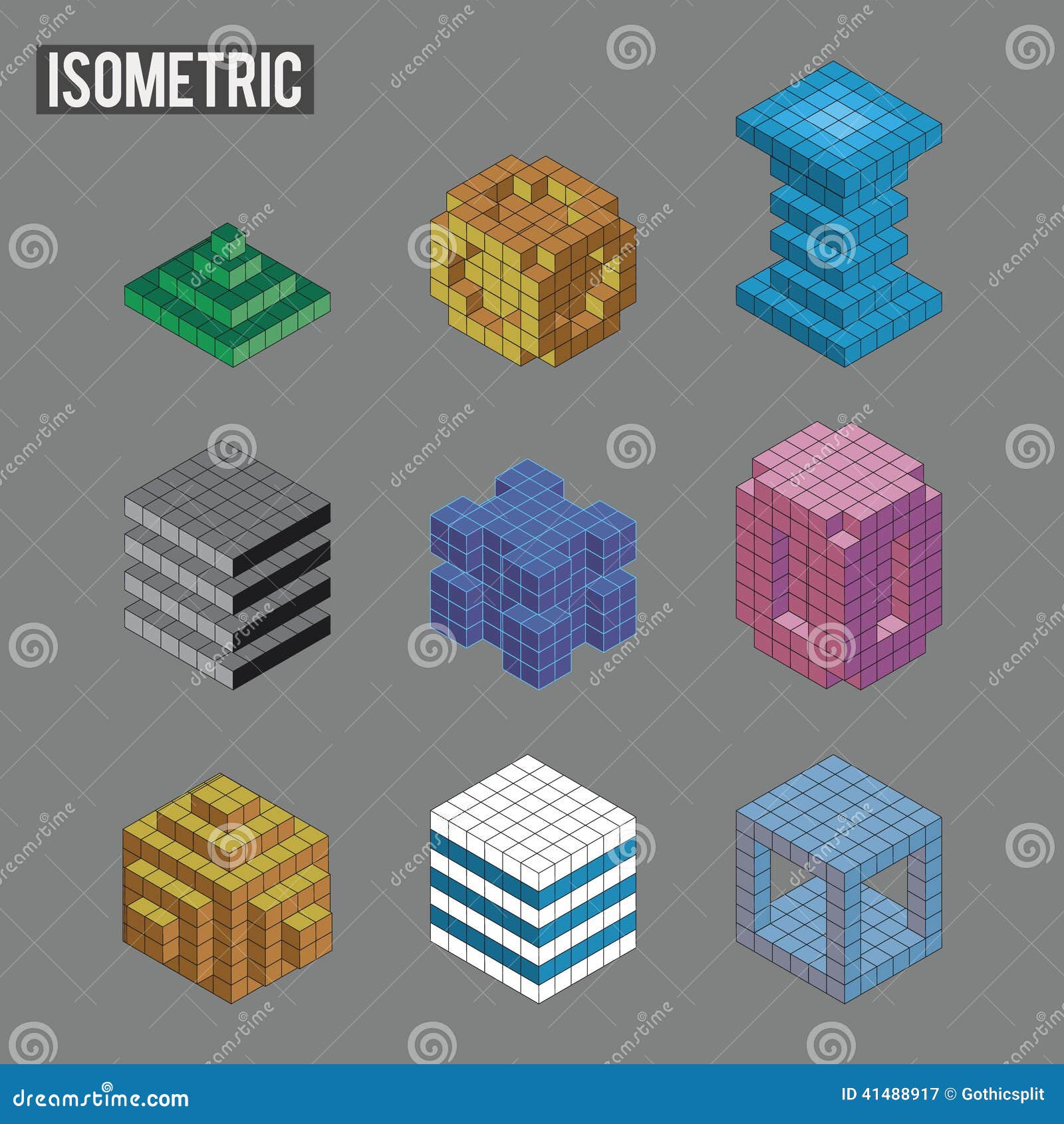 Various Abstract Isometric Shapes Stock Vector - Illustration of nine ...