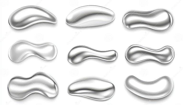 Various Abstract Silver Shapes Arranged in a Grid Pattern on a White ...