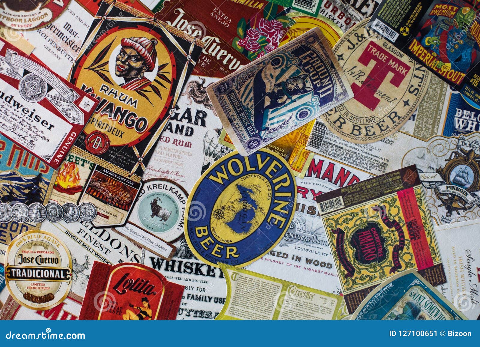 Various alcohol labels editorial photo. Image of product - 127100651