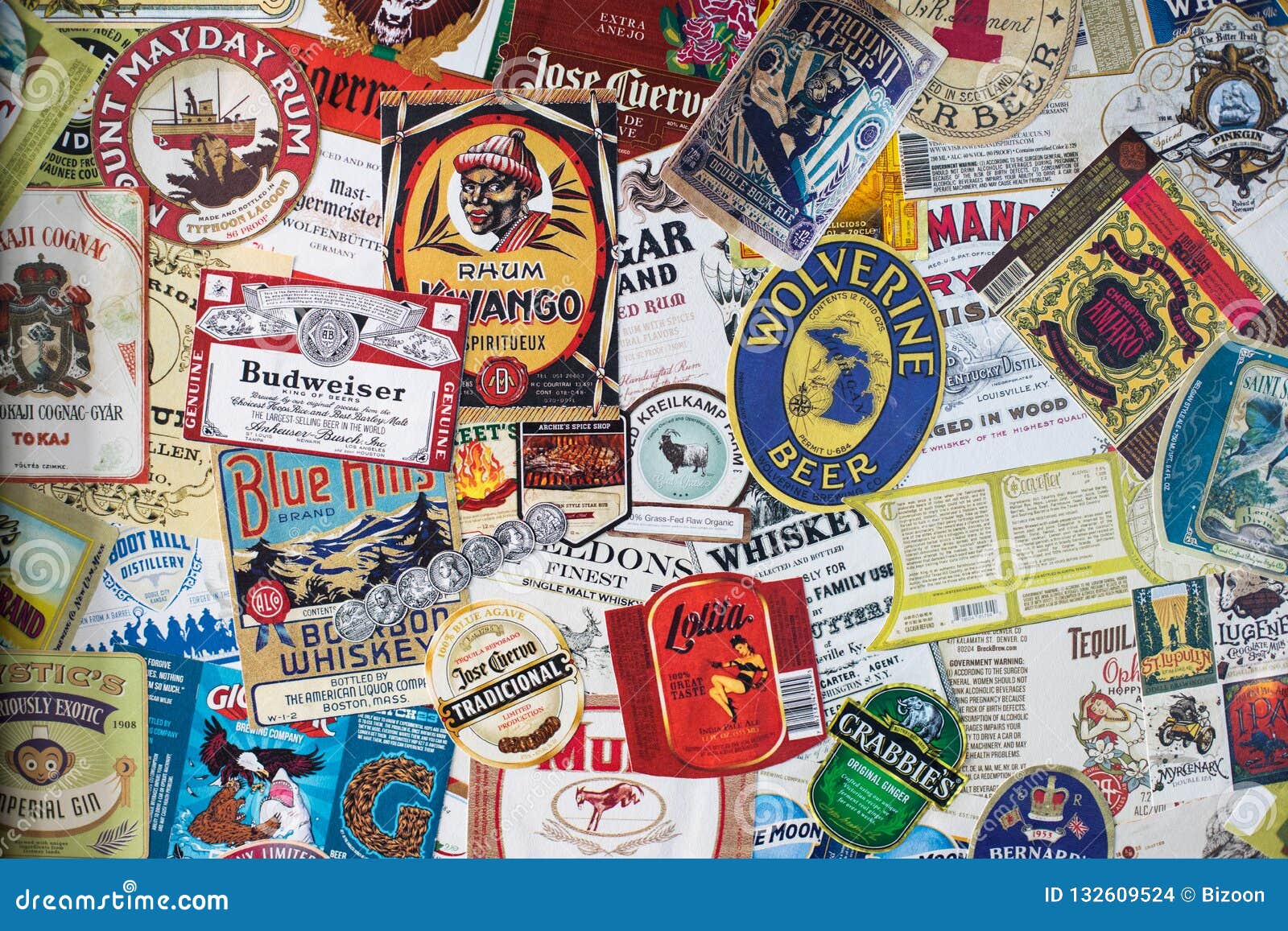 Various alcohol labels editorial stock image. Image of background ...