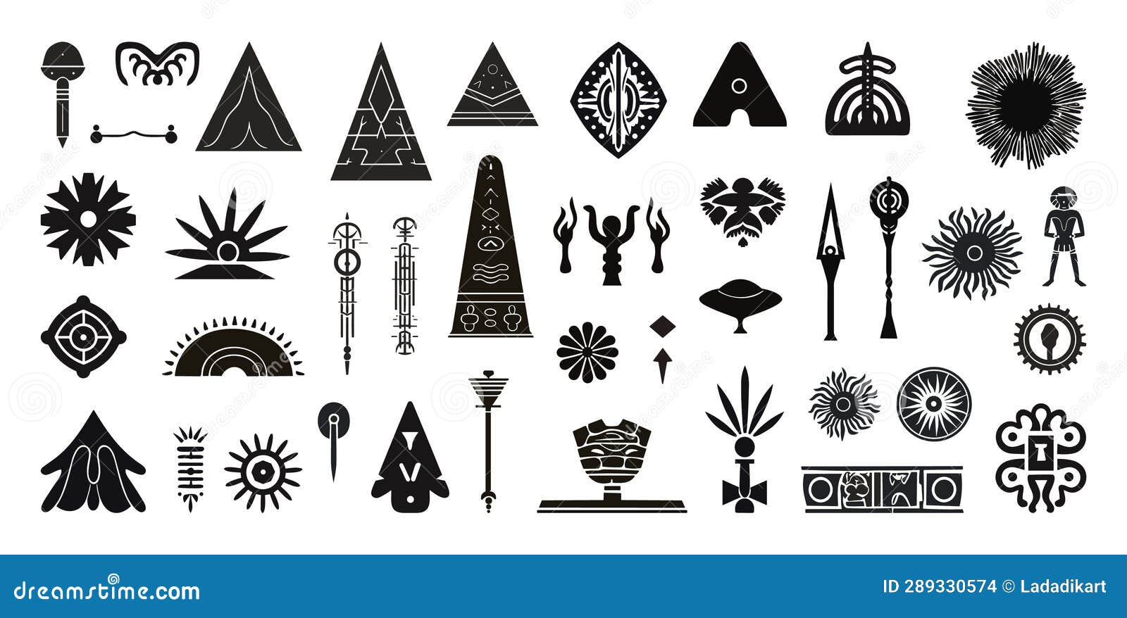 Various Ancient Elements. Abstract Black Shapes, Maya, Aztec Ornament ...