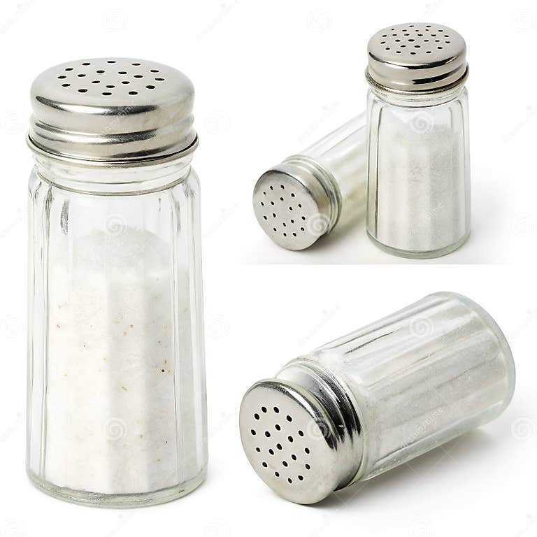 Various Angles of an Empty Salt Shaker on a White Background Stock ...